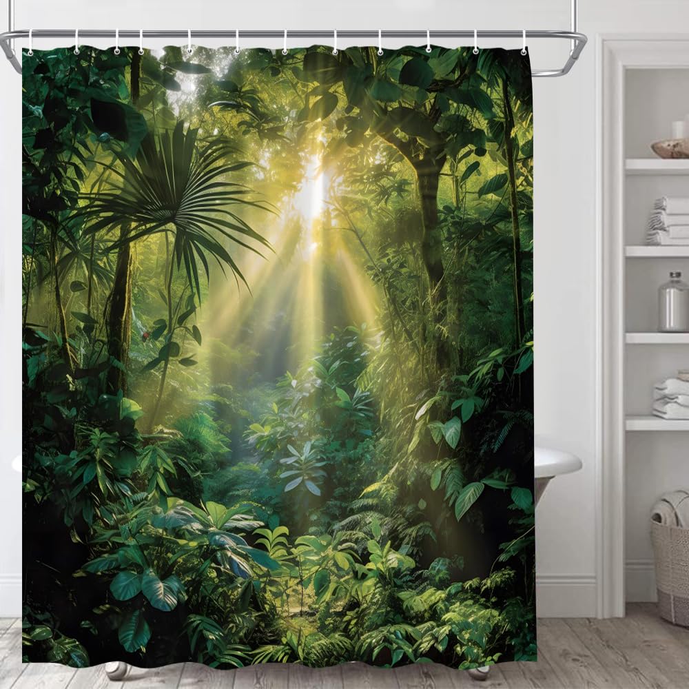 Amazon.com: Tropical Rainforest Shower Curtain Sunshine Green Jungle ...