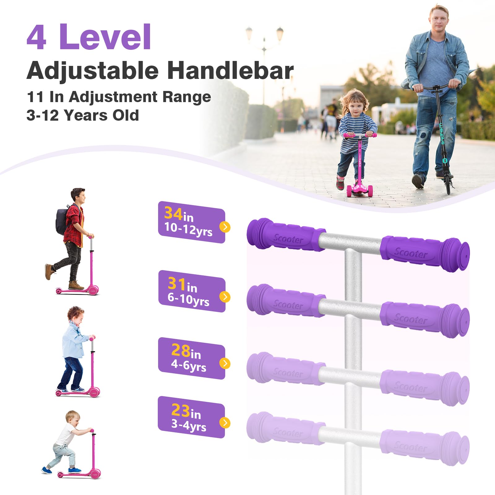 WAYPLUS 3 Wheel Scooter for Kids Ages 3+, 25mm Extra Thick Deck & Light ...