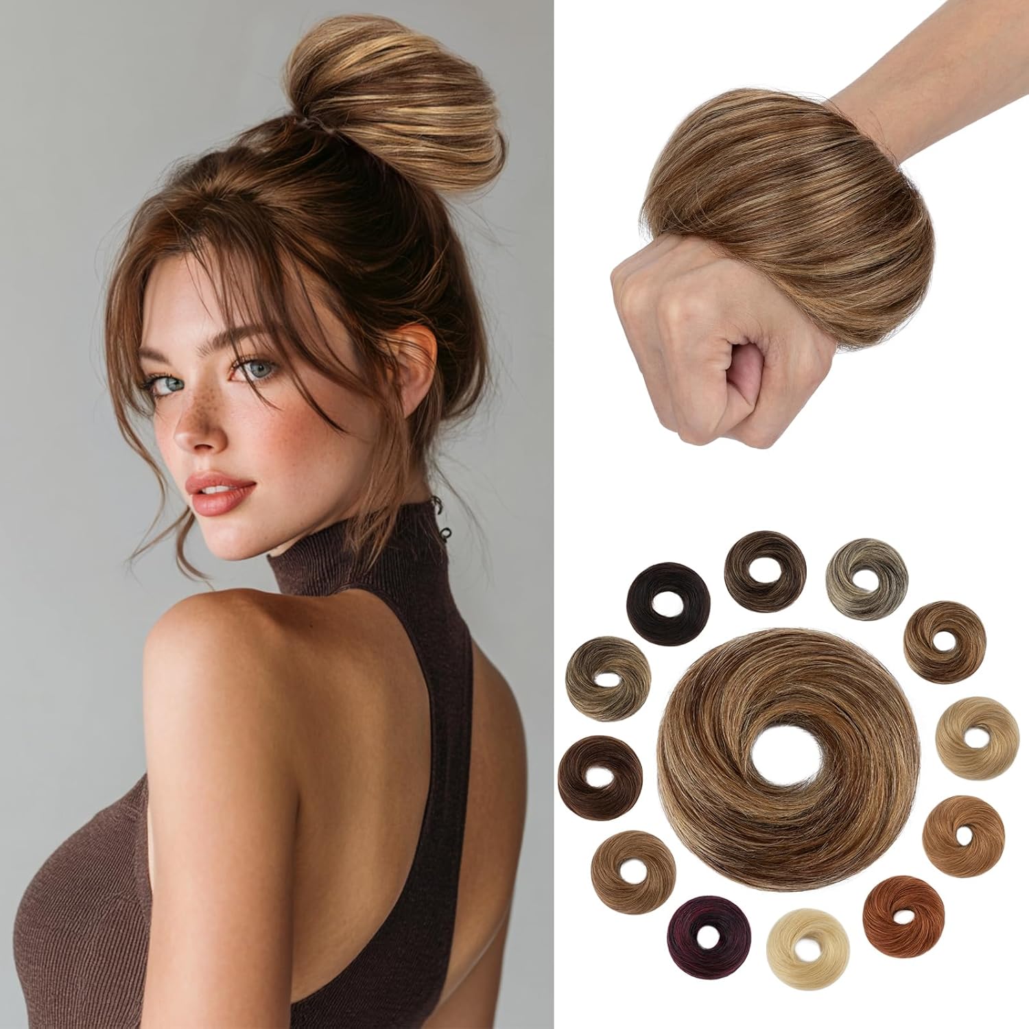 Amazon.com : S-noilite Messy Bun Hair Piece Human Hair Medium Brown ...