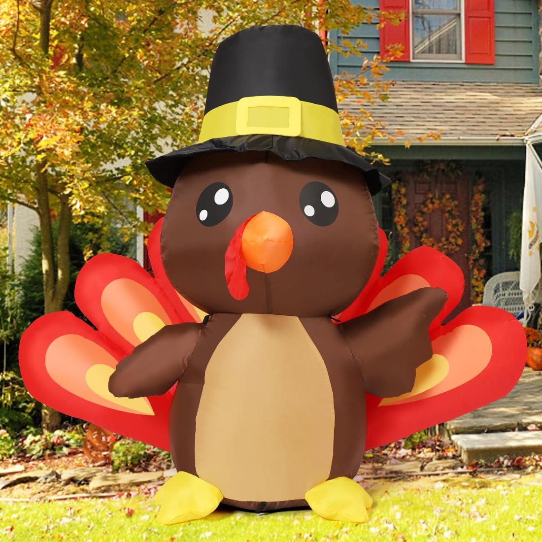Amazon.com: Gemmy Turkey Wearing Pilgrim Hat Inflatable Airblown Yard ...