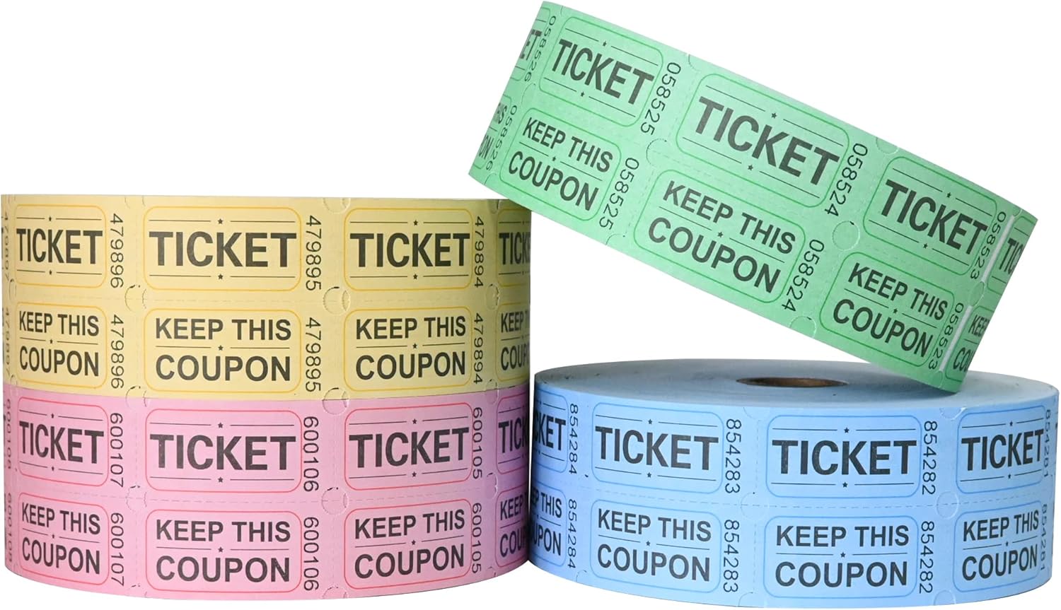Essential 8000 Assorted Double Raffle Tickets Rolls Set of 4 Assorted ...