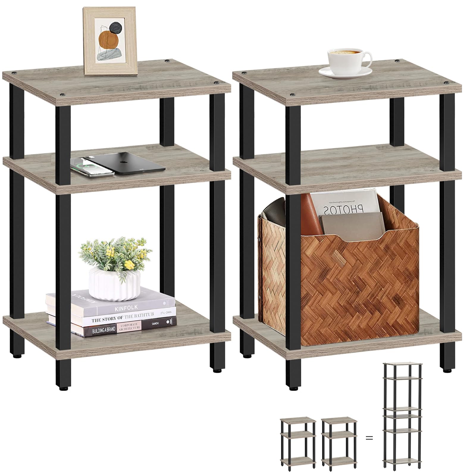 Amazon.com: TUTOTAK Set of 2 End Table, Side Table, Nightstand, 3-Tier ...