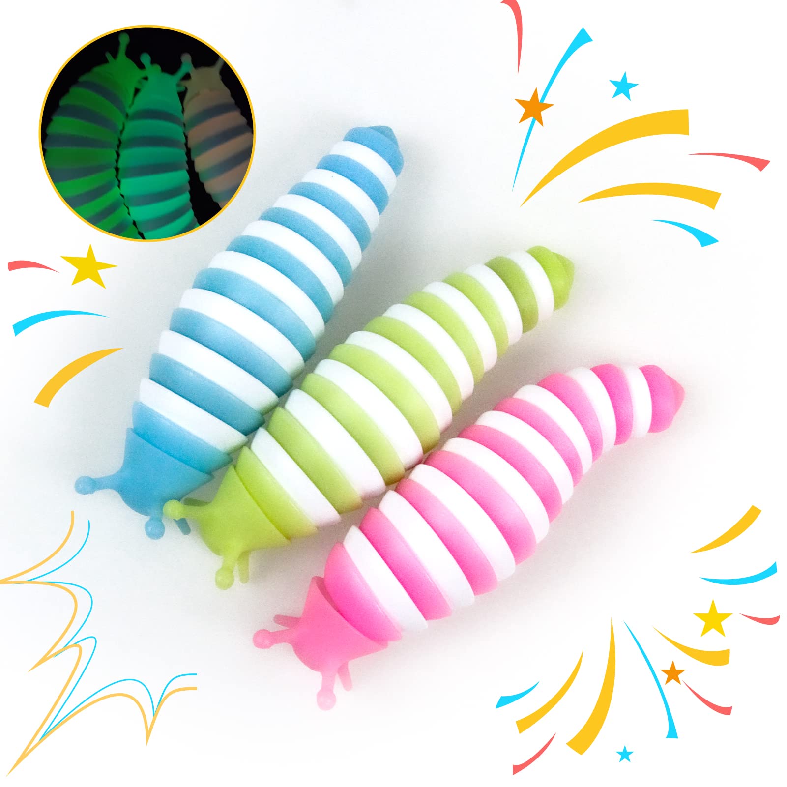 Buy Fidget Toy Luminous 3 Pcs,Sensory Slug Fidget Toy for Kids & Adults ...
