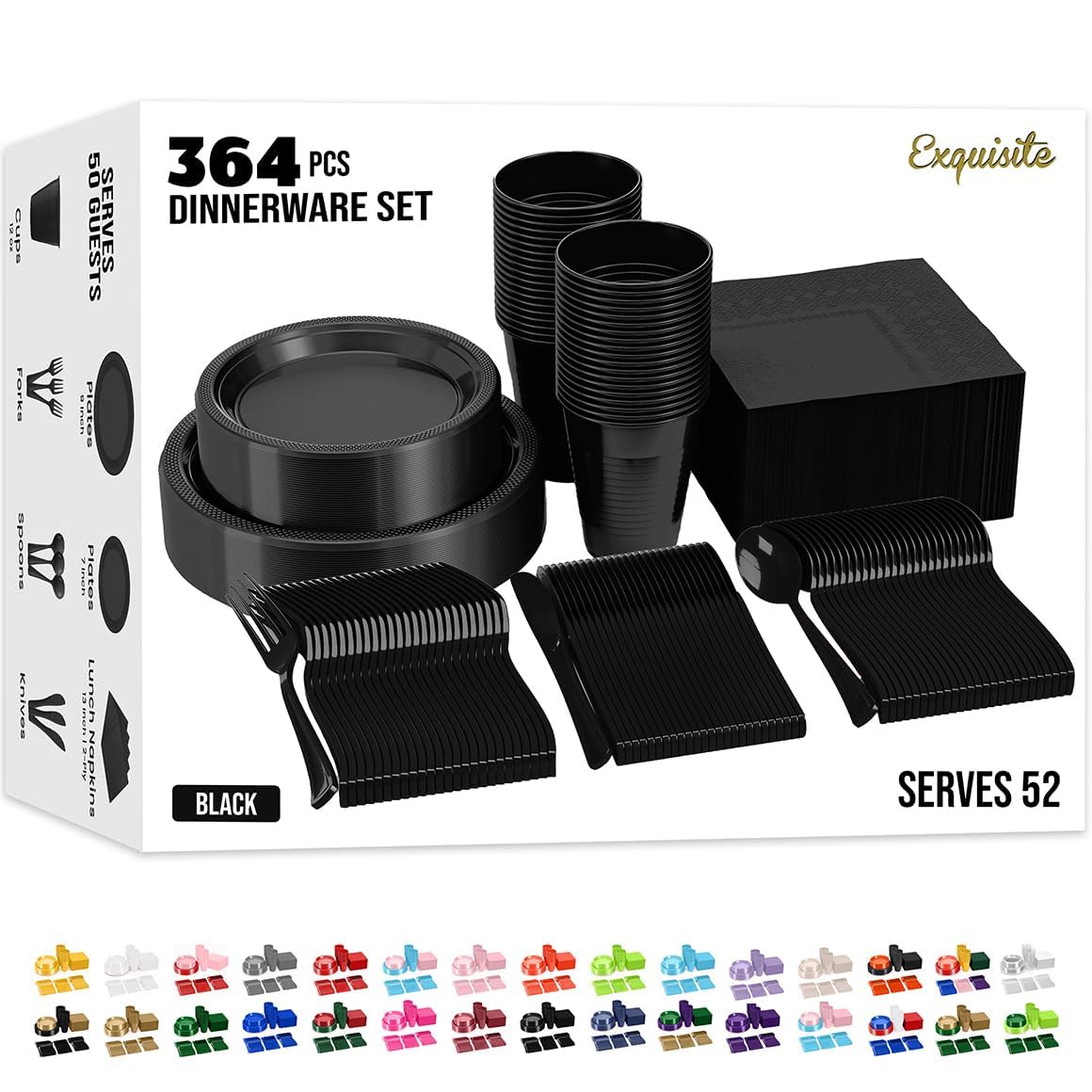 Amazon.com: 364 PCS Plastic Dinnerware Set Includes: 52 9" Black ...