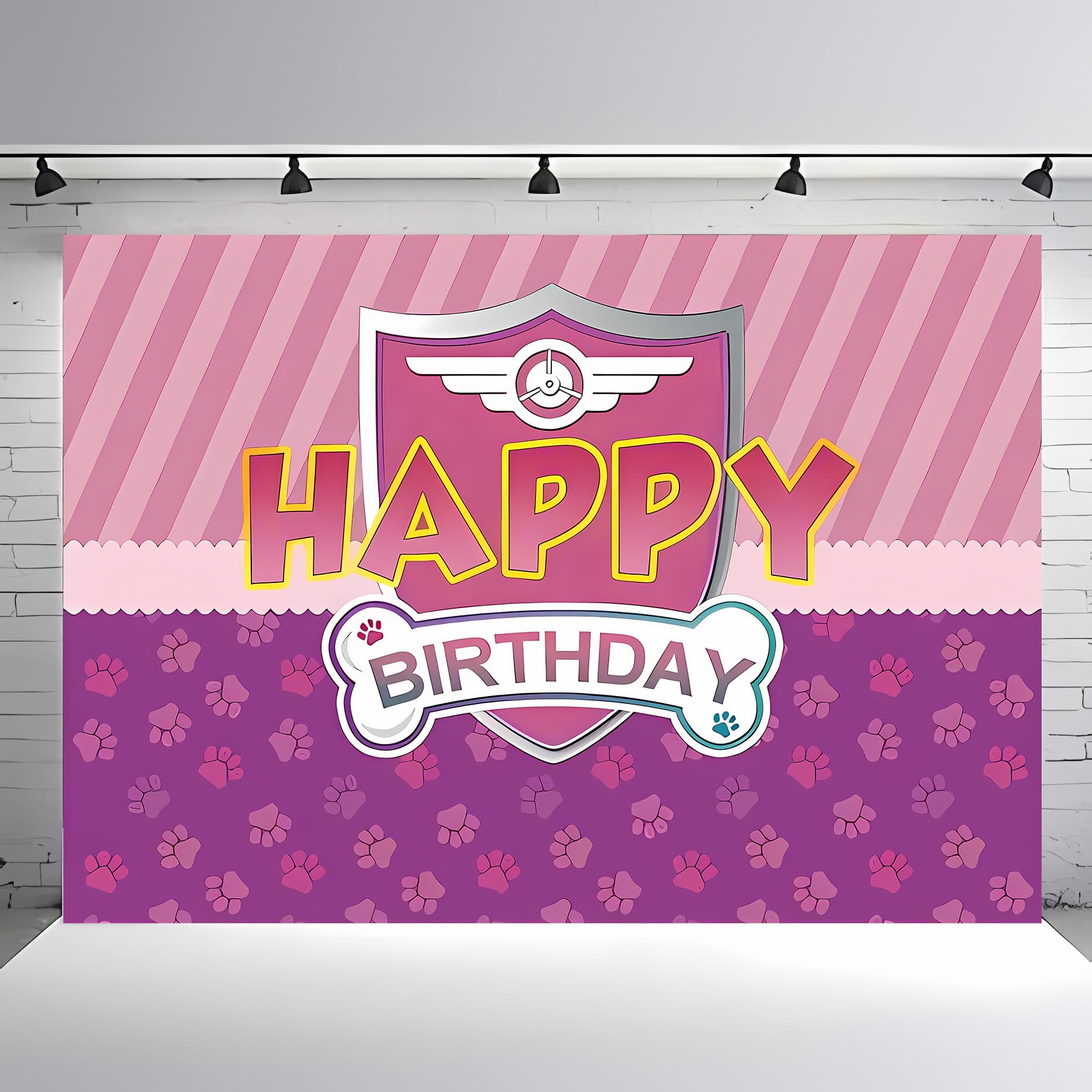 Amazon.com : Pink Dog Birthday Backdrop Paw Print Happy Birthday Banner ...