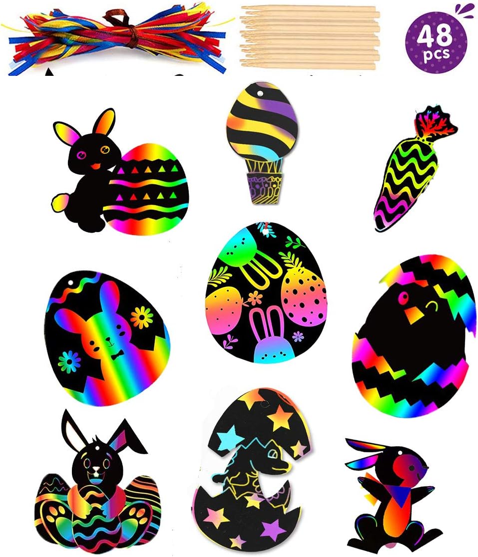 LOKIPA 48 Easter Egg Scratch Paper Art Ornaments Scatch Egg Craft ...