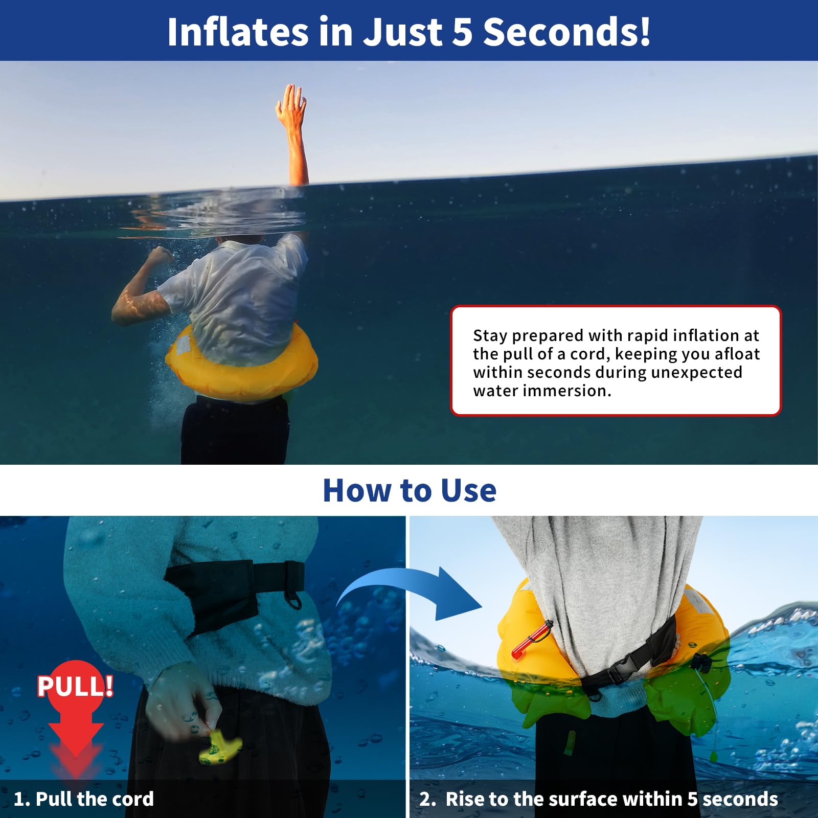 Snapklik.com : Inflatable Swim Jacket For Adults, Low Profile Manual ...