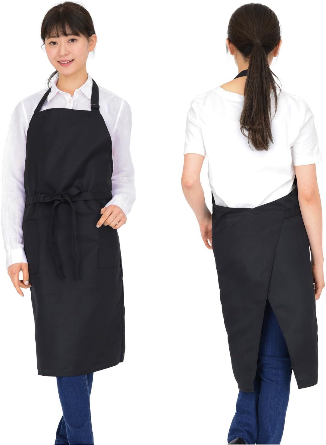 Amazon｜[Refinia] エプロン レディース おしりが隠れる シンプル 無地 首かけ 自在調節 ワイドモデル (ブラック)｜エプロン ...