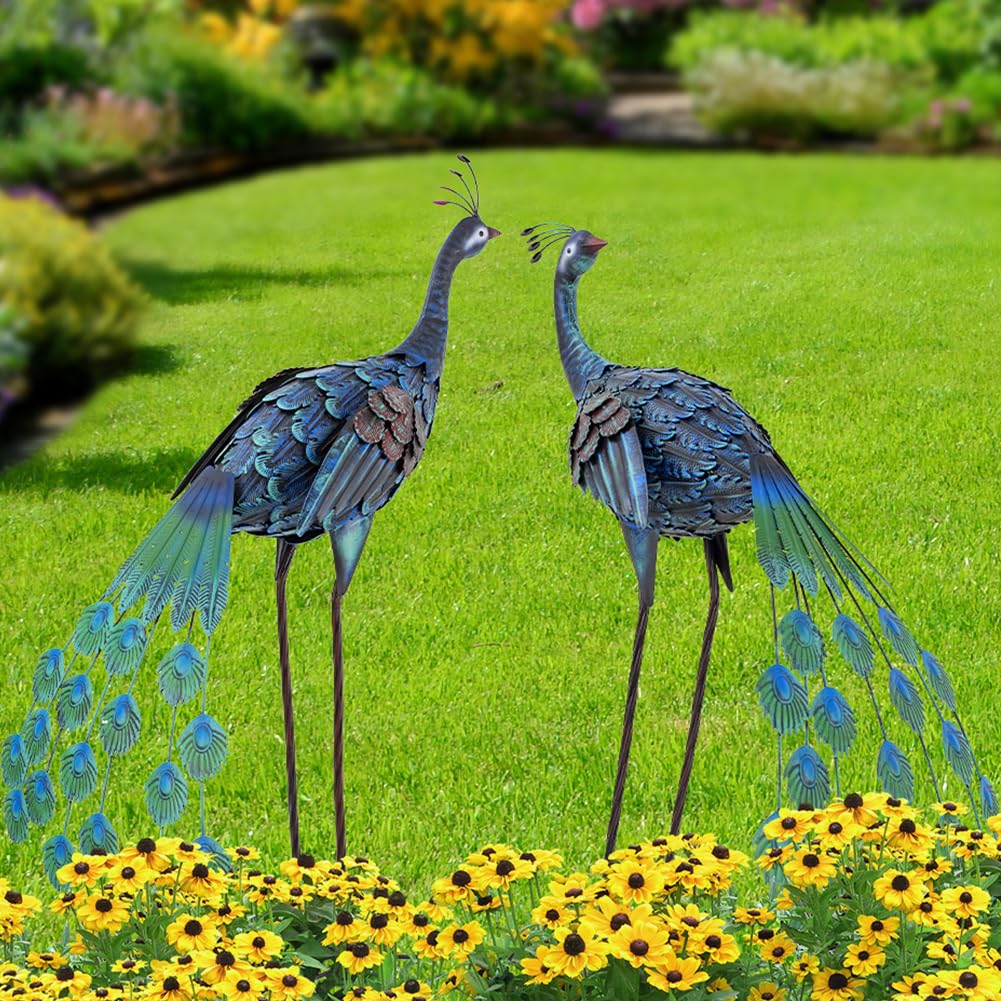 Snapklik.com : 2 Pack Peacock Outdoor Garden Sculptures & Statues Metal ...