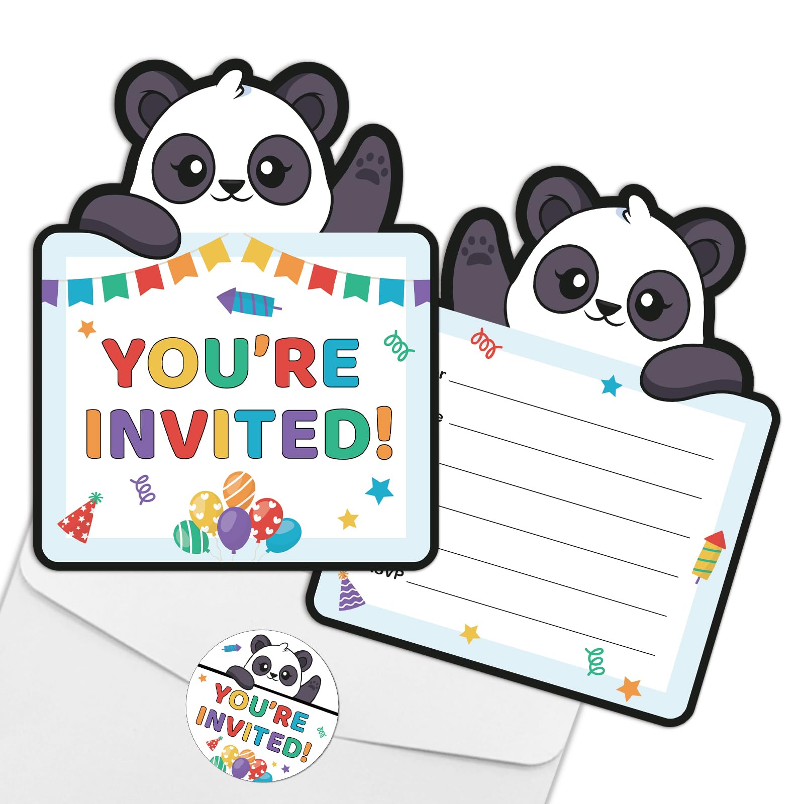 Amazon.com : REWIDPARTY Panda Kids Birthday Invitations with Envelopes ...