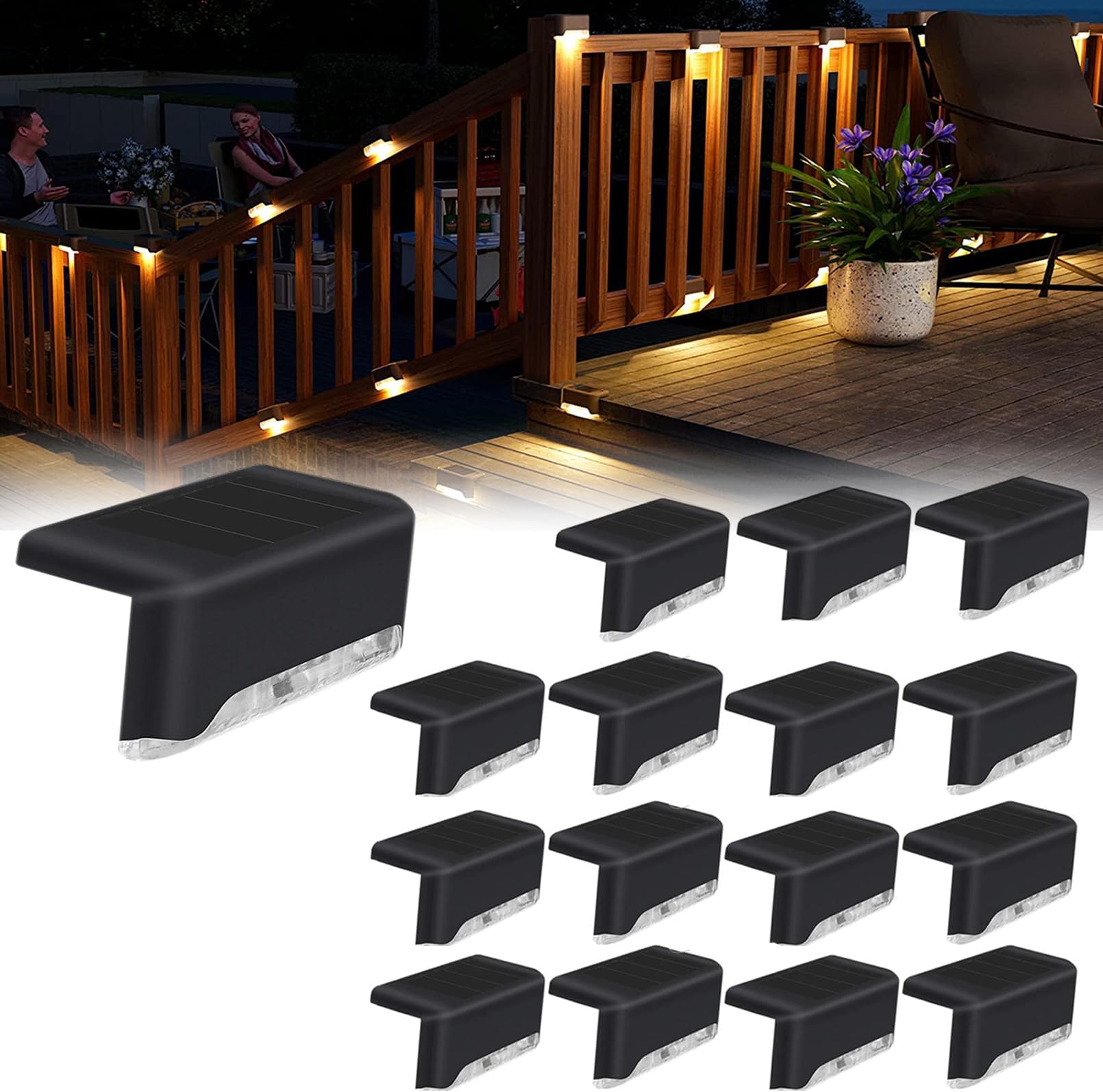 16 PCS Solar Step Lights,Waterproof Solar Powered Deck LED Light,Solar ...