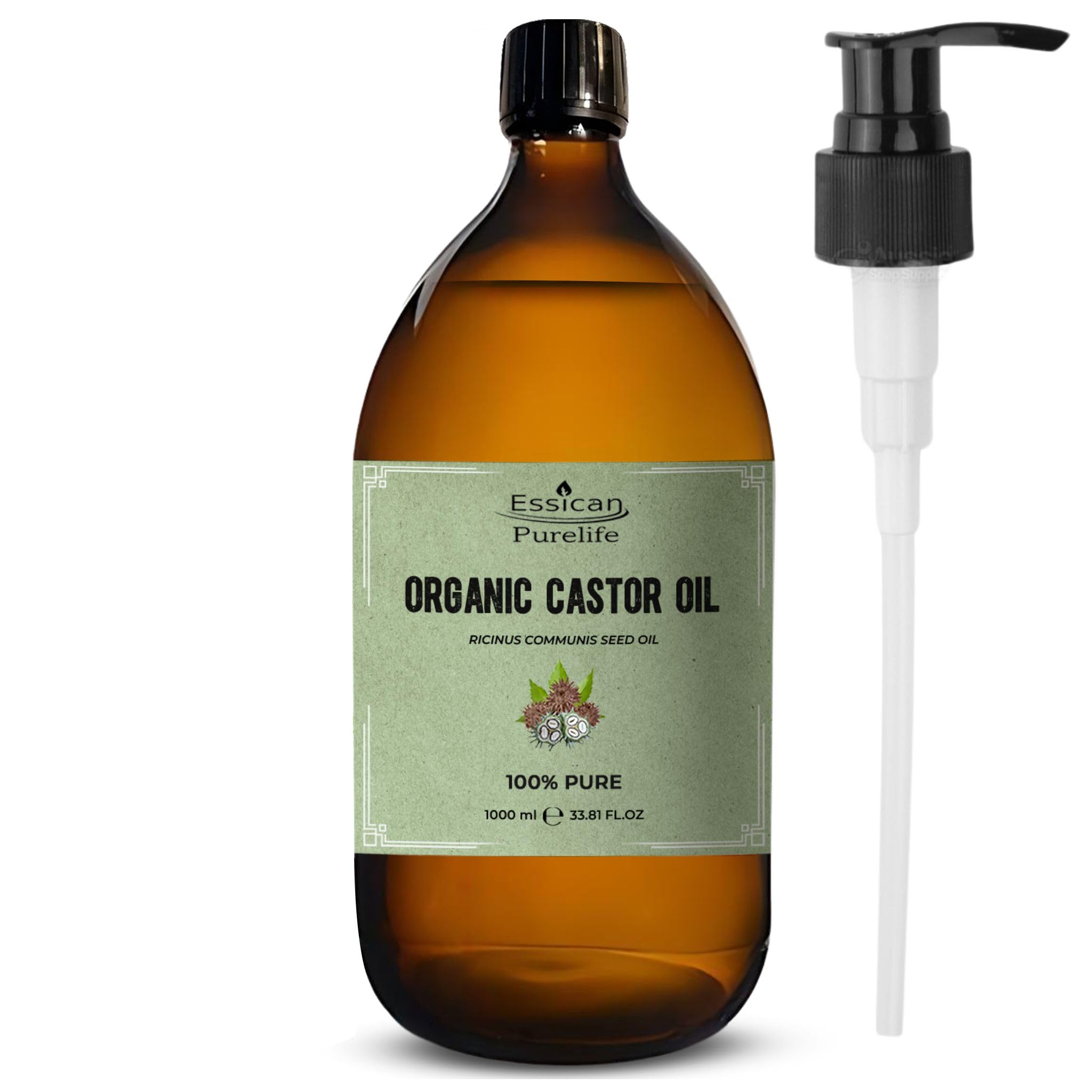 Essican Purelife Organic Castor Oil In Glass Bottle With Pump 1000ml ...