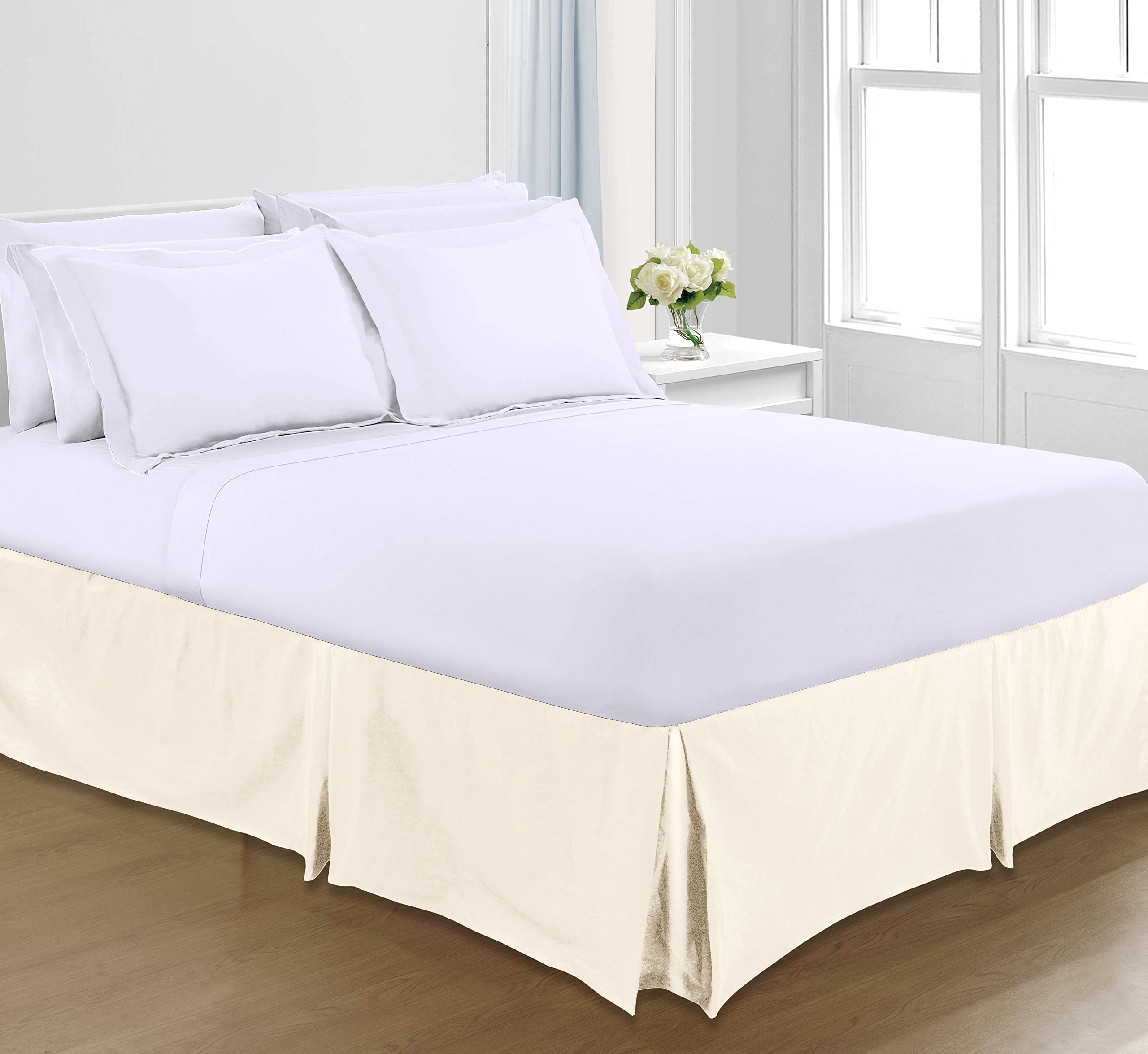Sapphire Collection PLAIN DYED POLY COTTON PLEATED PLATFORM BASE VALANCE SHEETS (Single, Cream ...