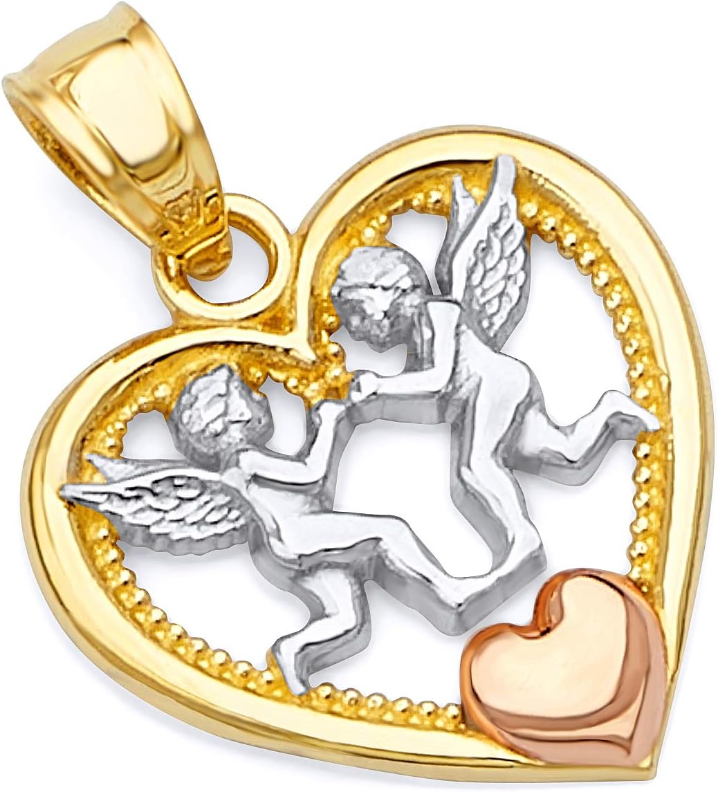Amazon.com: GoldenMine 14k Tri Color Gold Heart Pendant w/Angeles (Size ...
