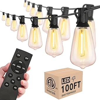 ST38 Outdoor 100FT String Lights with Remote, Waterproof Patio Lights ...
