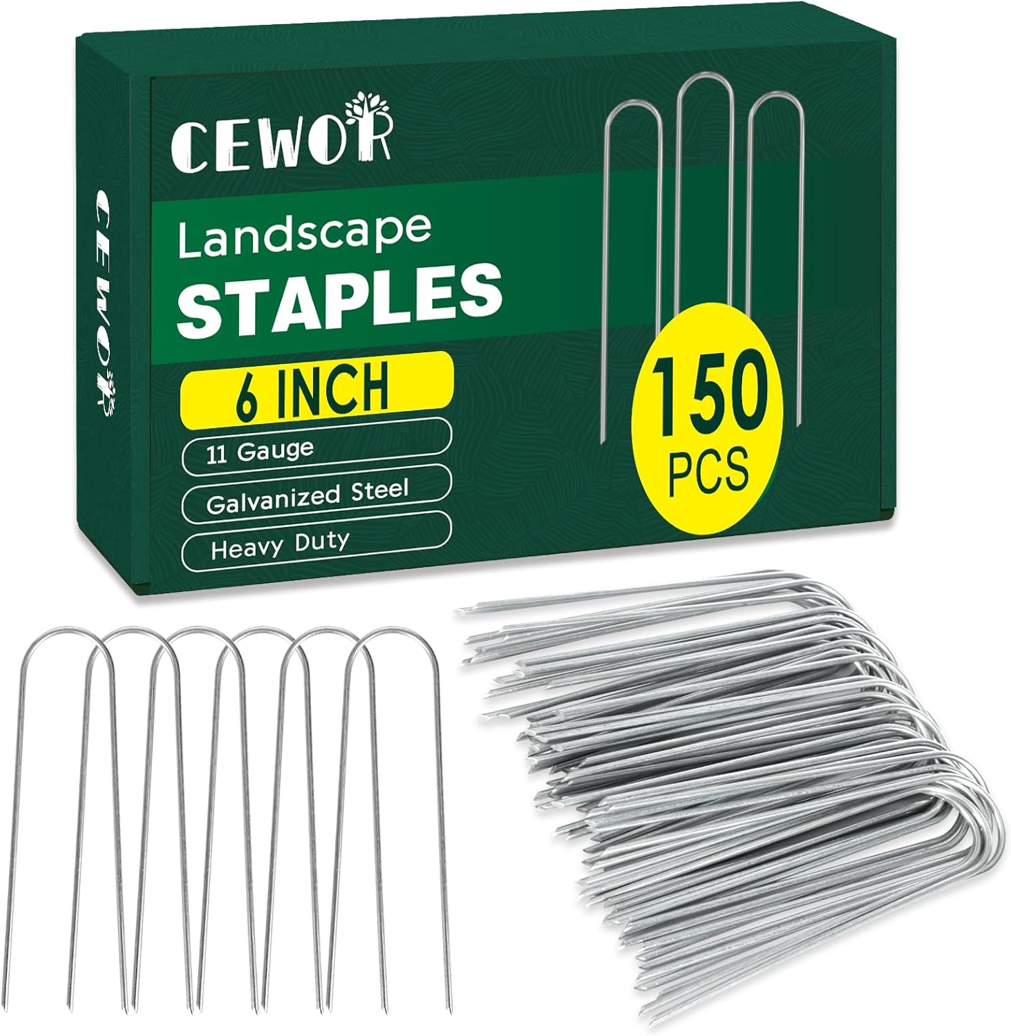 Amazon.com: CEWOR 150 Pack Landscape Staples 6 Inch, Garden Staples 11 ...