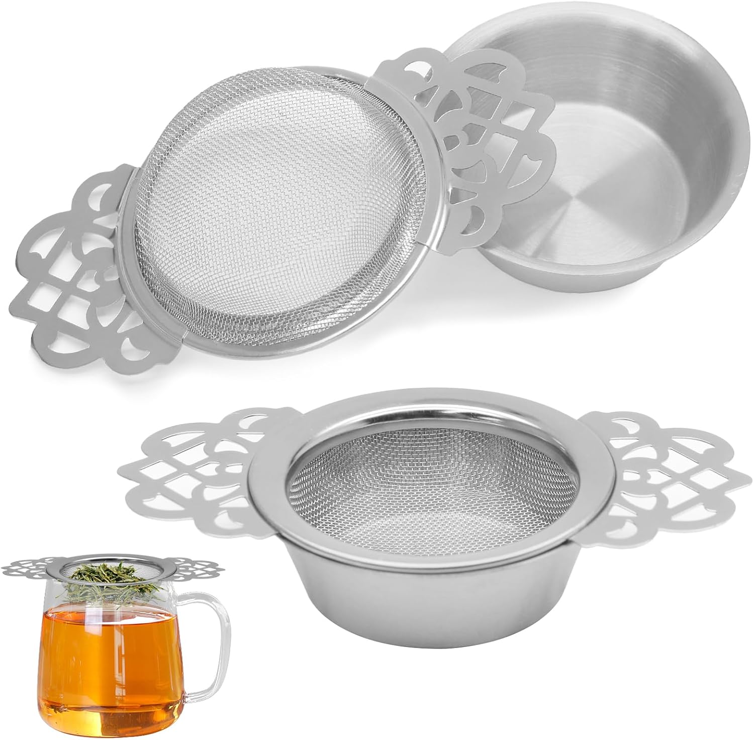 Amazon.com: PHITUODA 2 Pack Tea Strainers with Drip Bowls Stainless ...