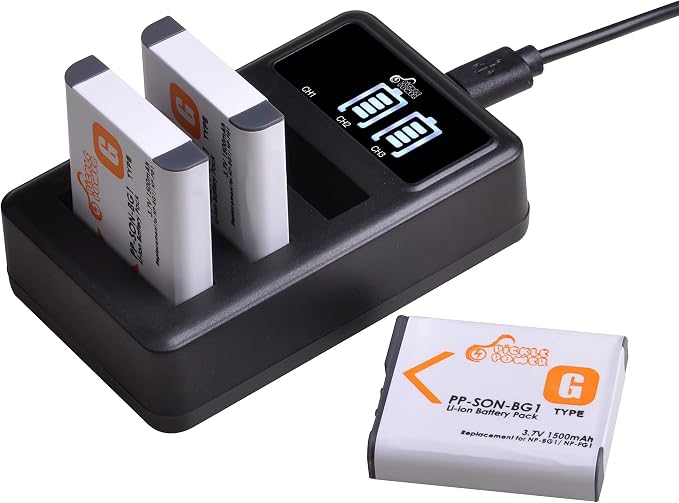 3 Pack NP-BG1 NP-FG1 Type G Battery and LED Triple USB Charger for Sony ...