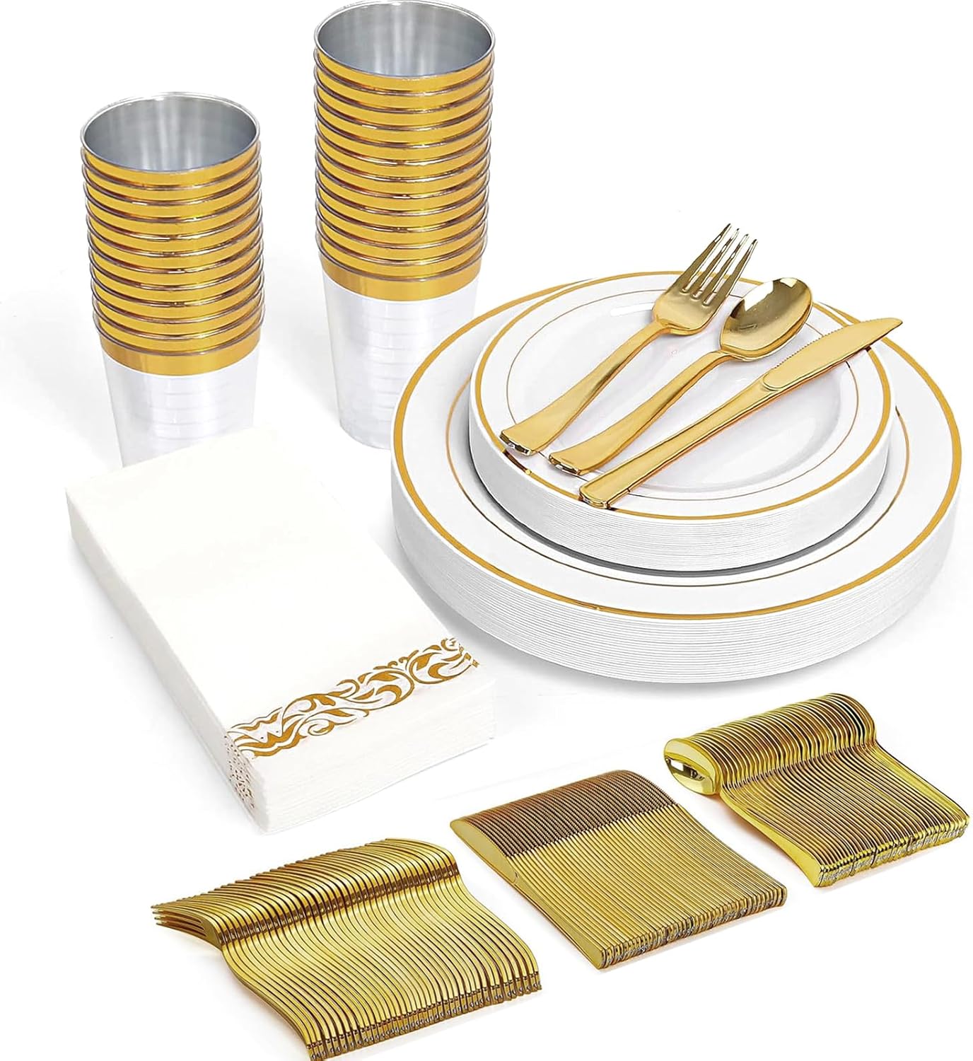 WYJREES 175 Pieces Gold Dinnerware Set for 25 Guests, Party Plate Sets ...
