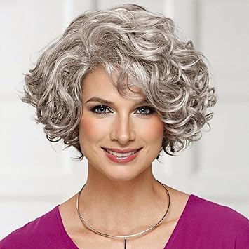 Amazon.com: XIUFAXIRUSI XIUFAXIRUSI Grey Curly Bob Wigs for Women Short ...