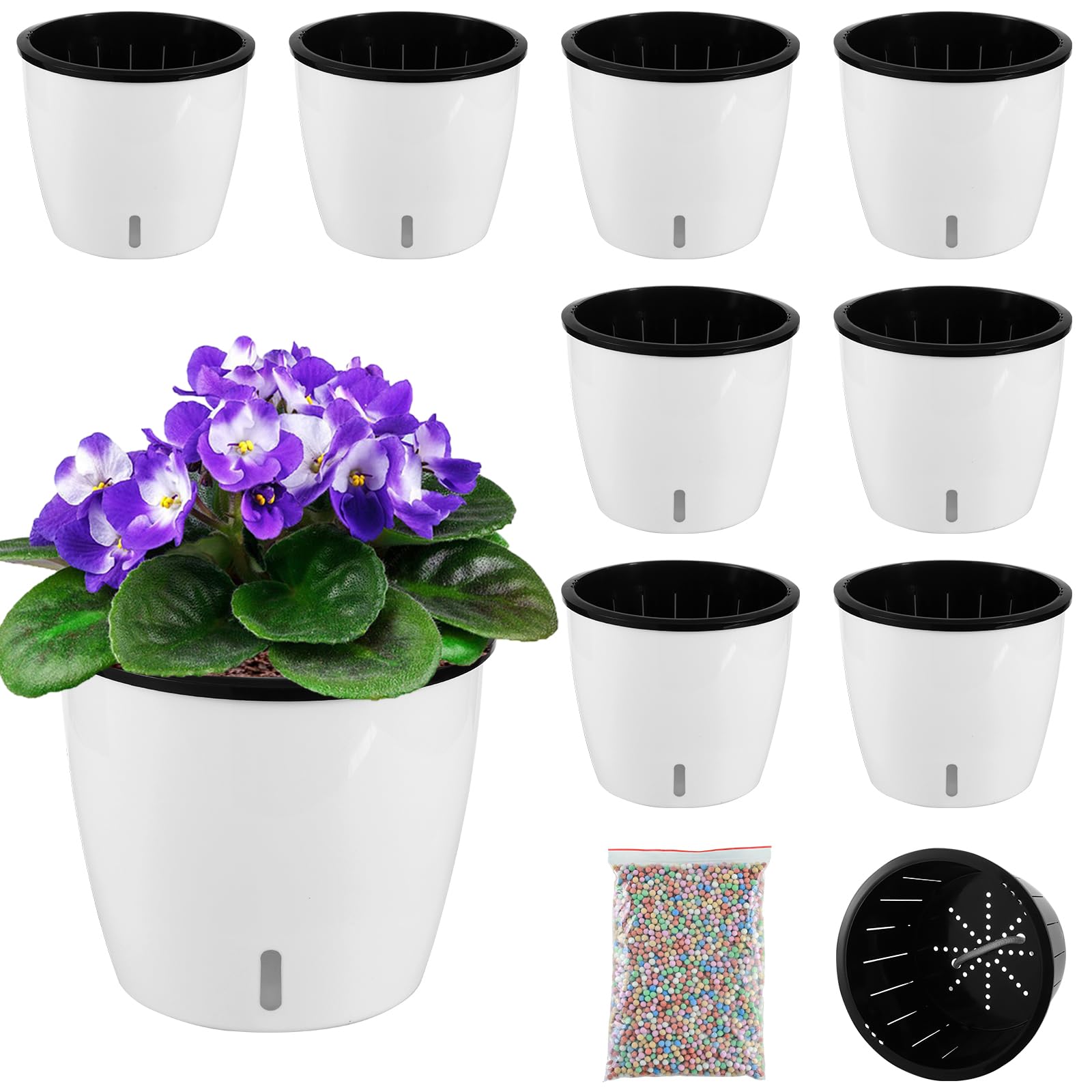 Amazon.com: 8 Pack-6.7 Inch White Self Watering Pots for Indoor Plants ...