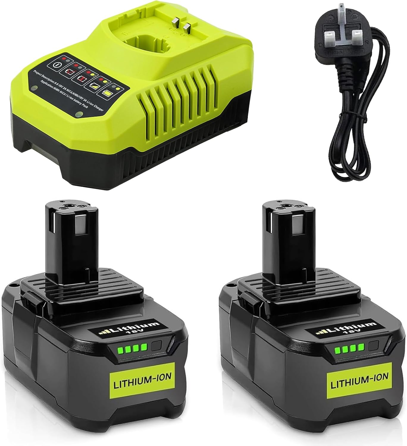 2pcs RB18L50 18V 5,5Ah Compatible battery for Ryobi battery + 1pcs 9,6V ...