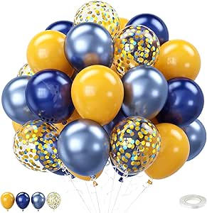Amazon.com: Blue and Yellow Balloons, 12 inch Pearl Navy Blue and lemon yellow ballons Confetti ...