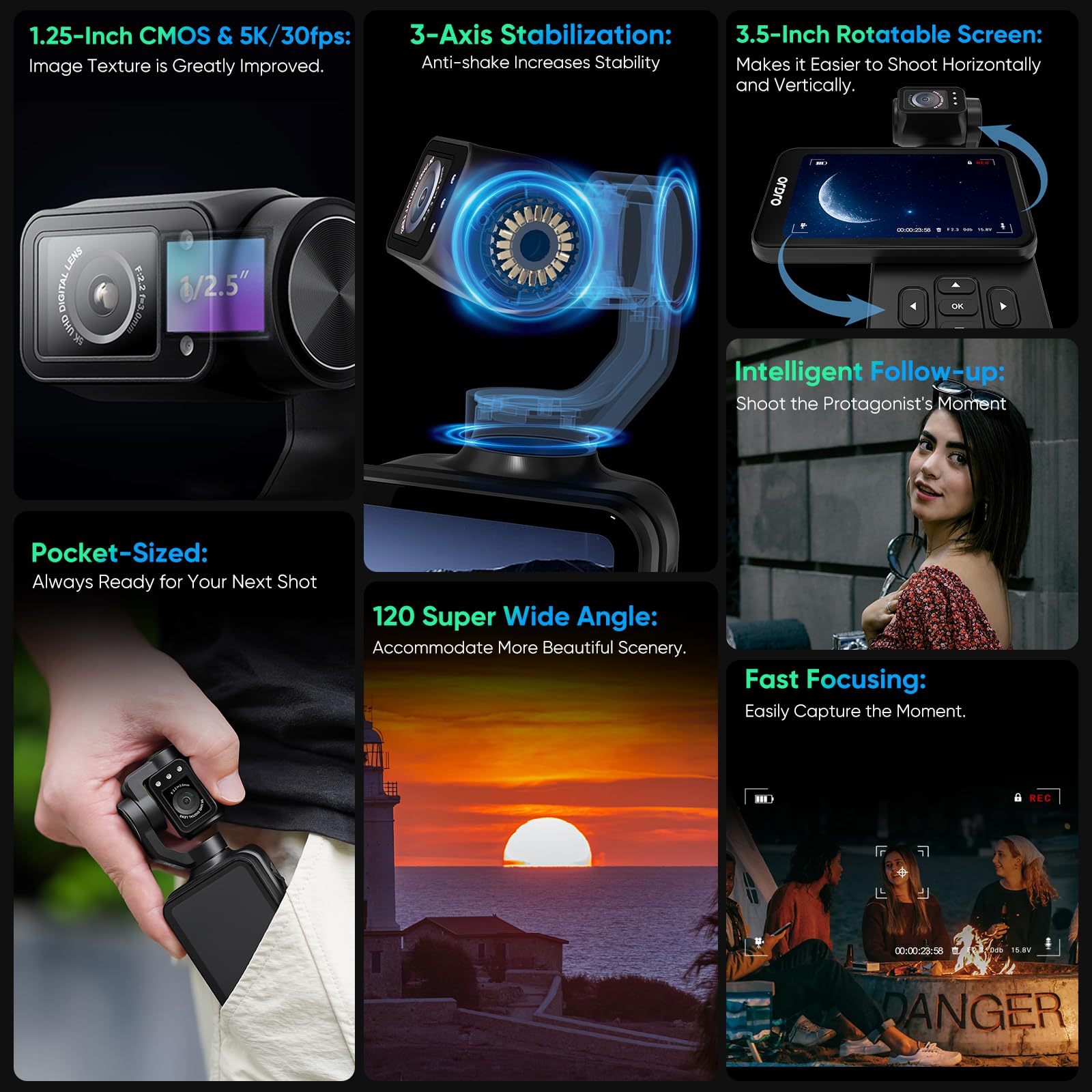 Snapklik.com : ORDRO M5 Handheld Camera 5K, 3-Axis Stabilisation Video ...