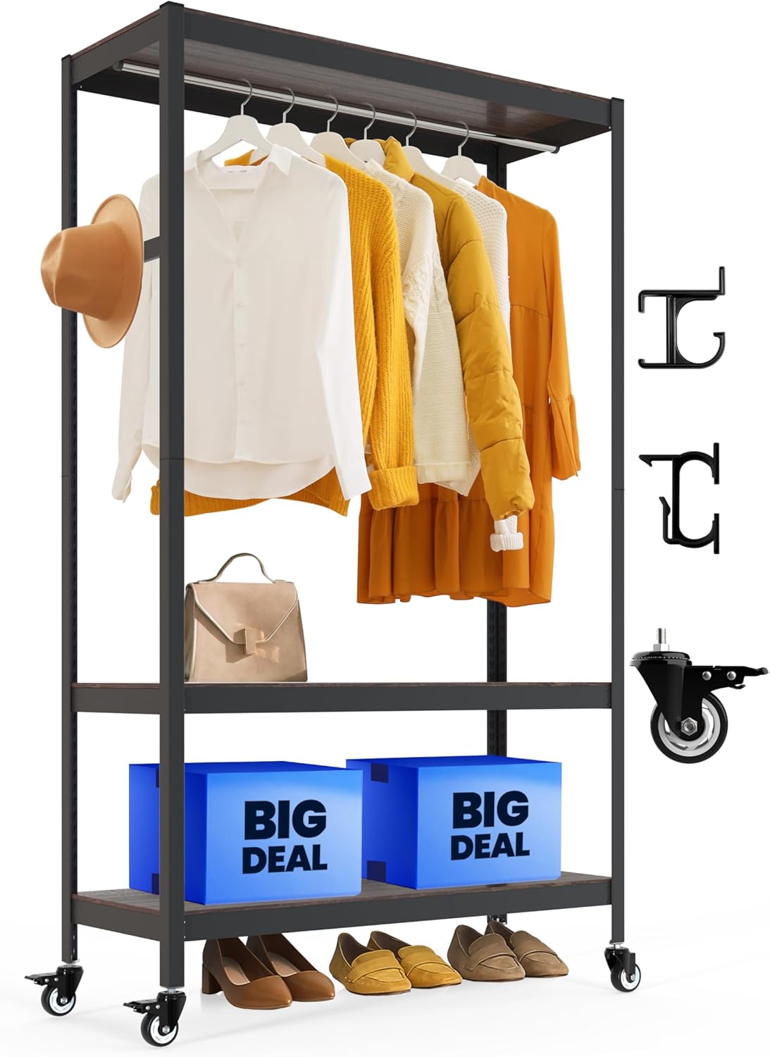 Amazon.com: HOMEDANT Heavy Duty Boltless Rolling Garment Rack with ...
