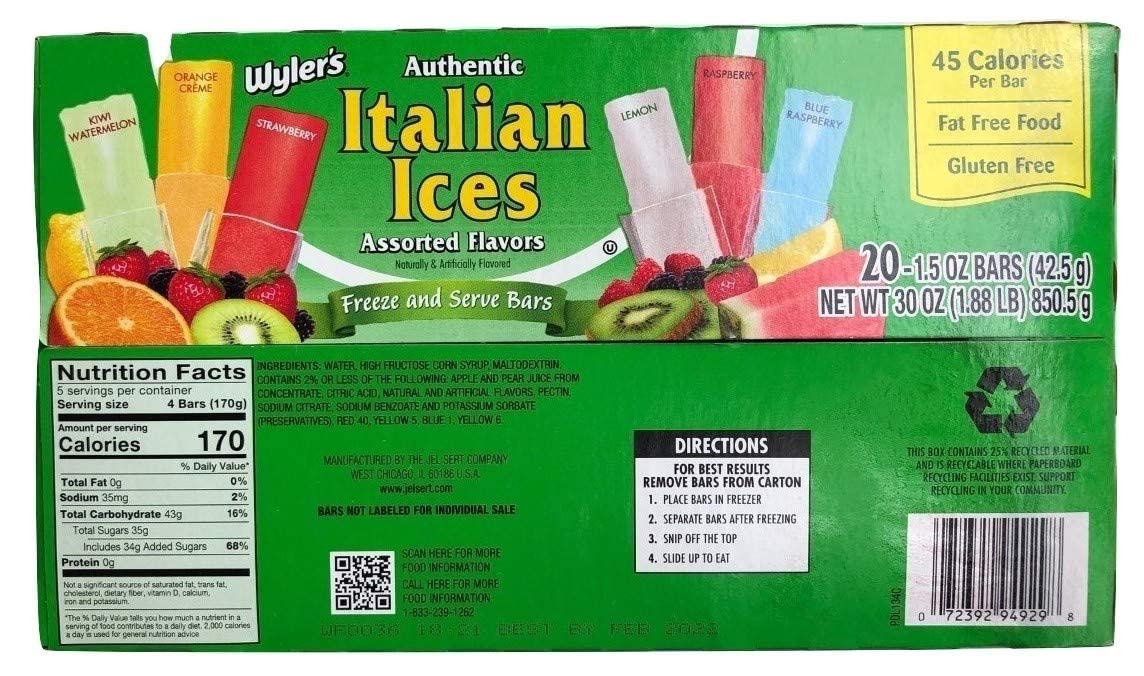 Wyler S Italian Ices Paquete De 2 Sabores Originales 40 Paletas De 1