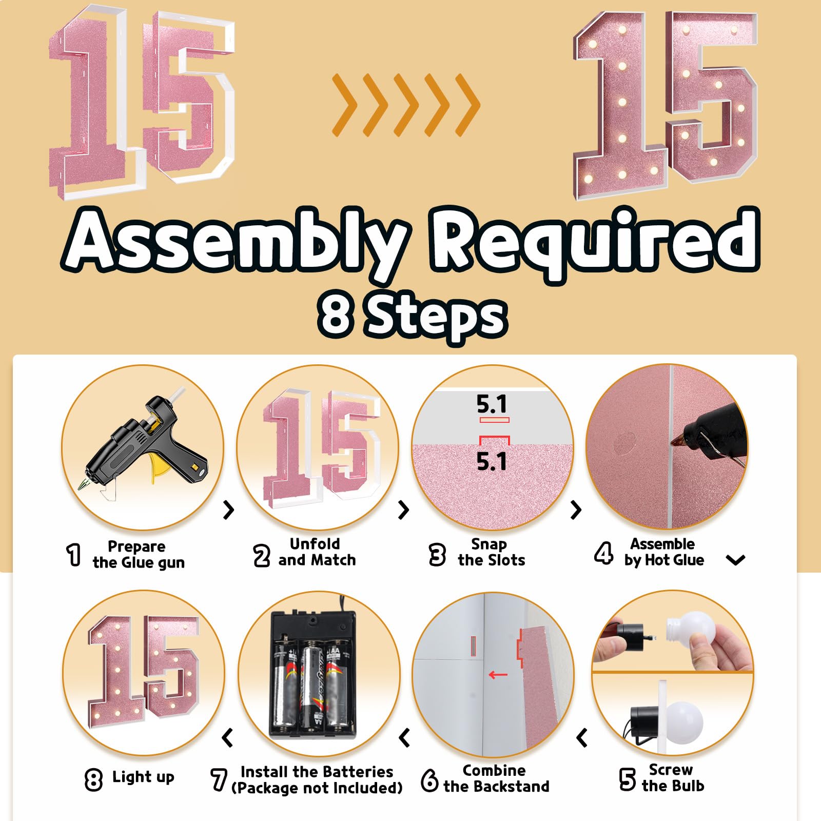 Snapklik.com : Imprsv 3FT Rose-Gold 15th-Birthday Decorations Numbers ...