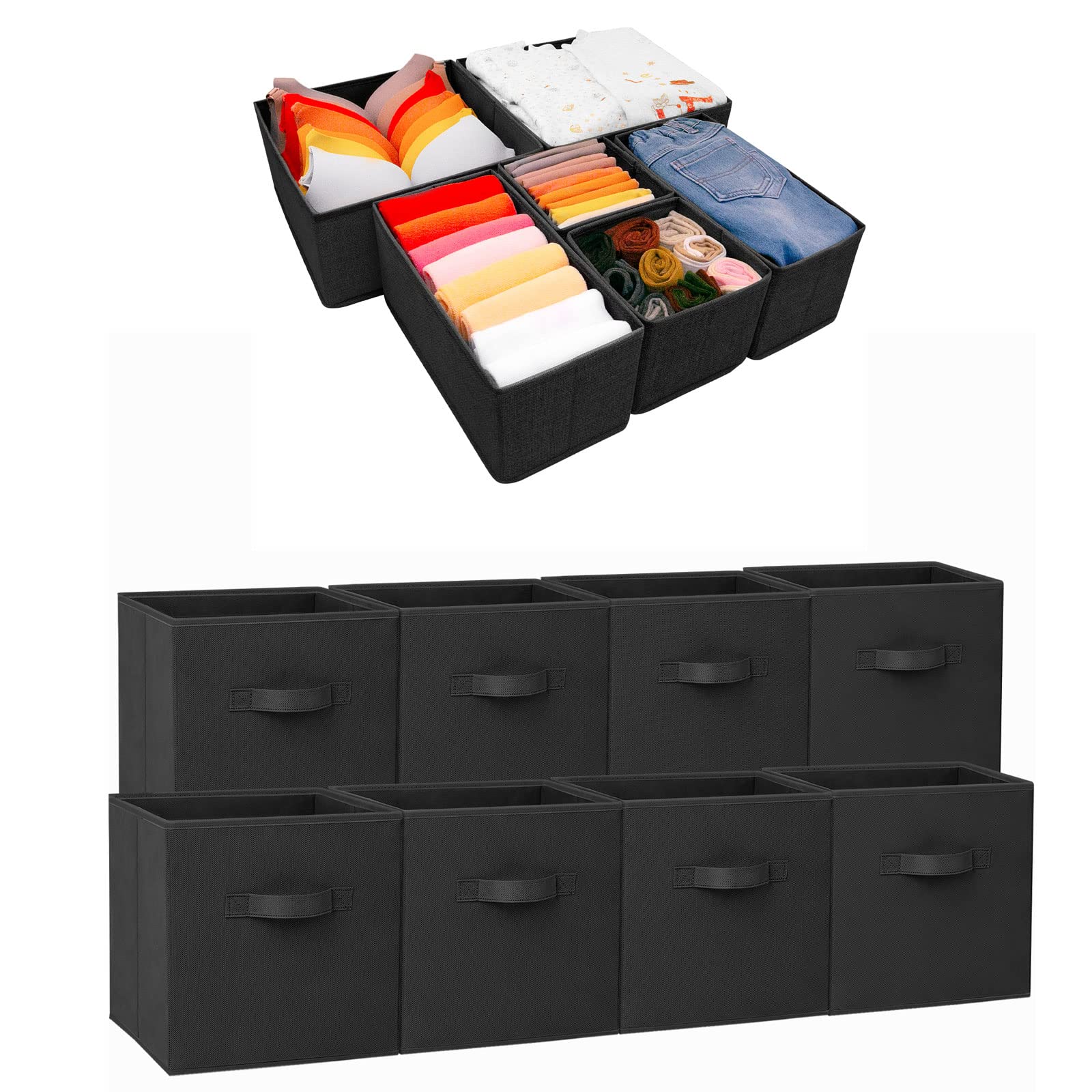 Amazon.com: 8 Pack 11 inch Fabric Storage Cubes with 6 Pack Bra Sock ...