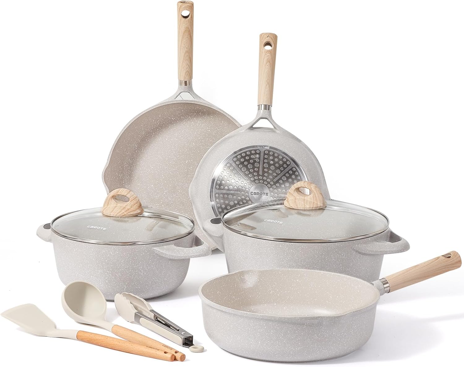 CAROTE 10 PCS Pots and Pans Set, Nonstick Cookware, Compatible with All ...