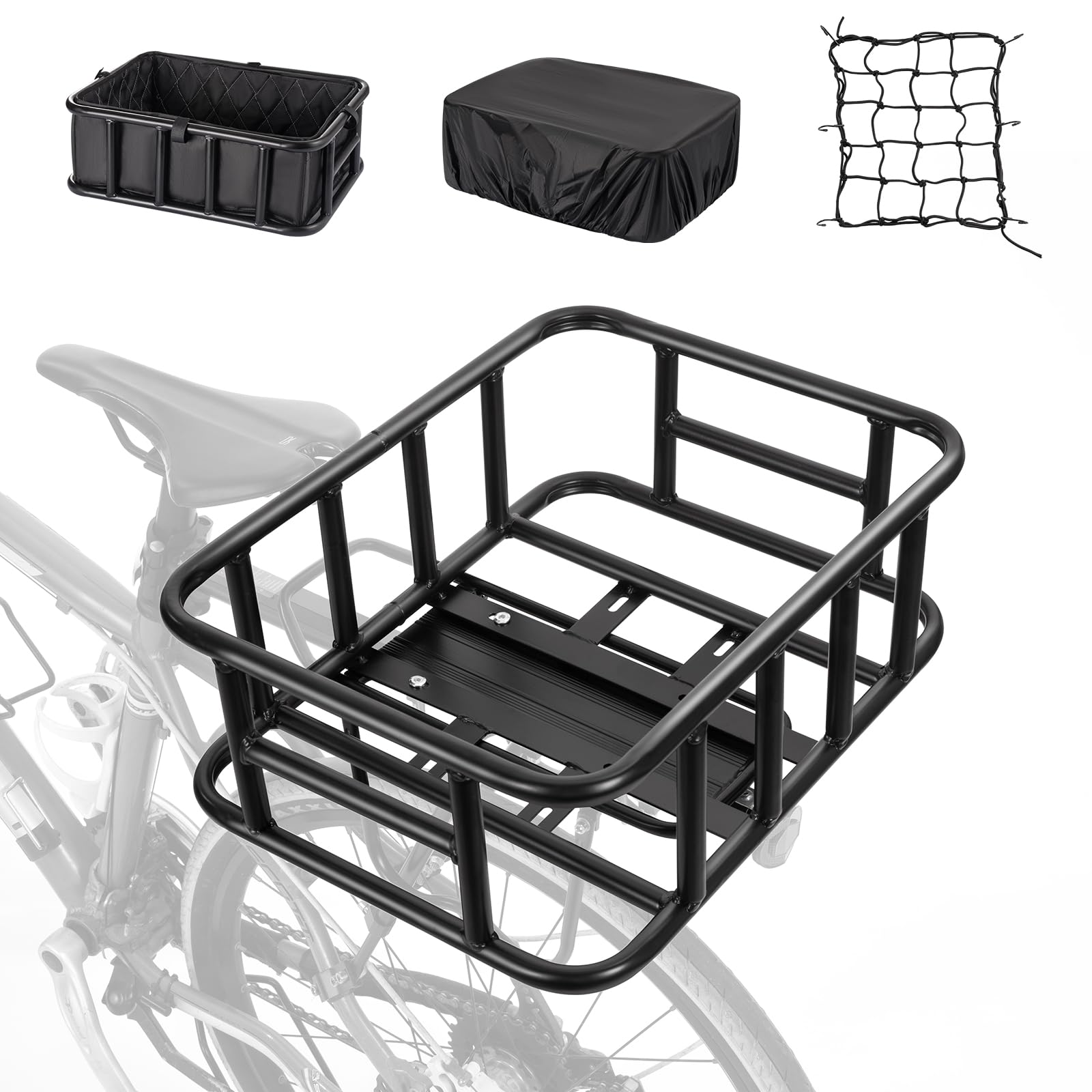 Amazon.com : Little World Rear Rack Bike Basket with Cargo Net, Heavy ...