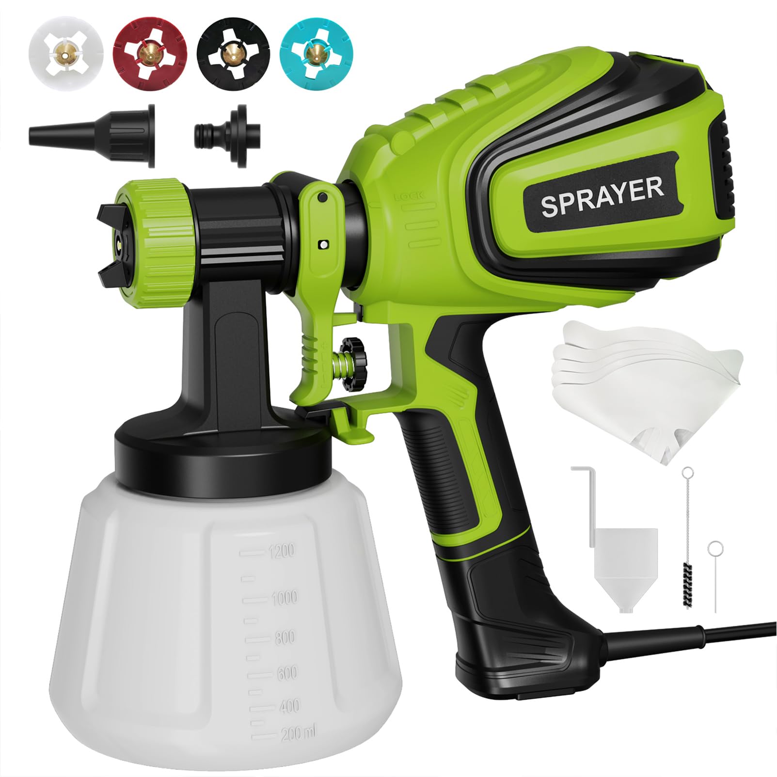 Paint Sprayer 700W, HVLP Electric Spray Paint Gun, with 4 Nozzles and 3 ...