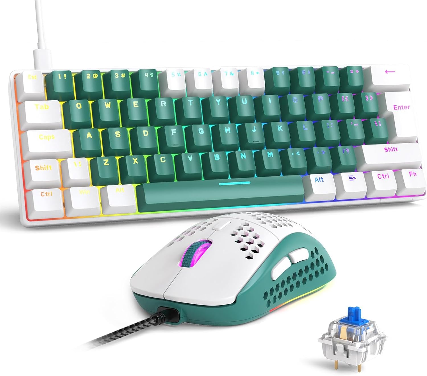 Amazon.com: RK-T60 Wired 60% TKL Mechanical Gaming Keyboard Led Rainbow ...