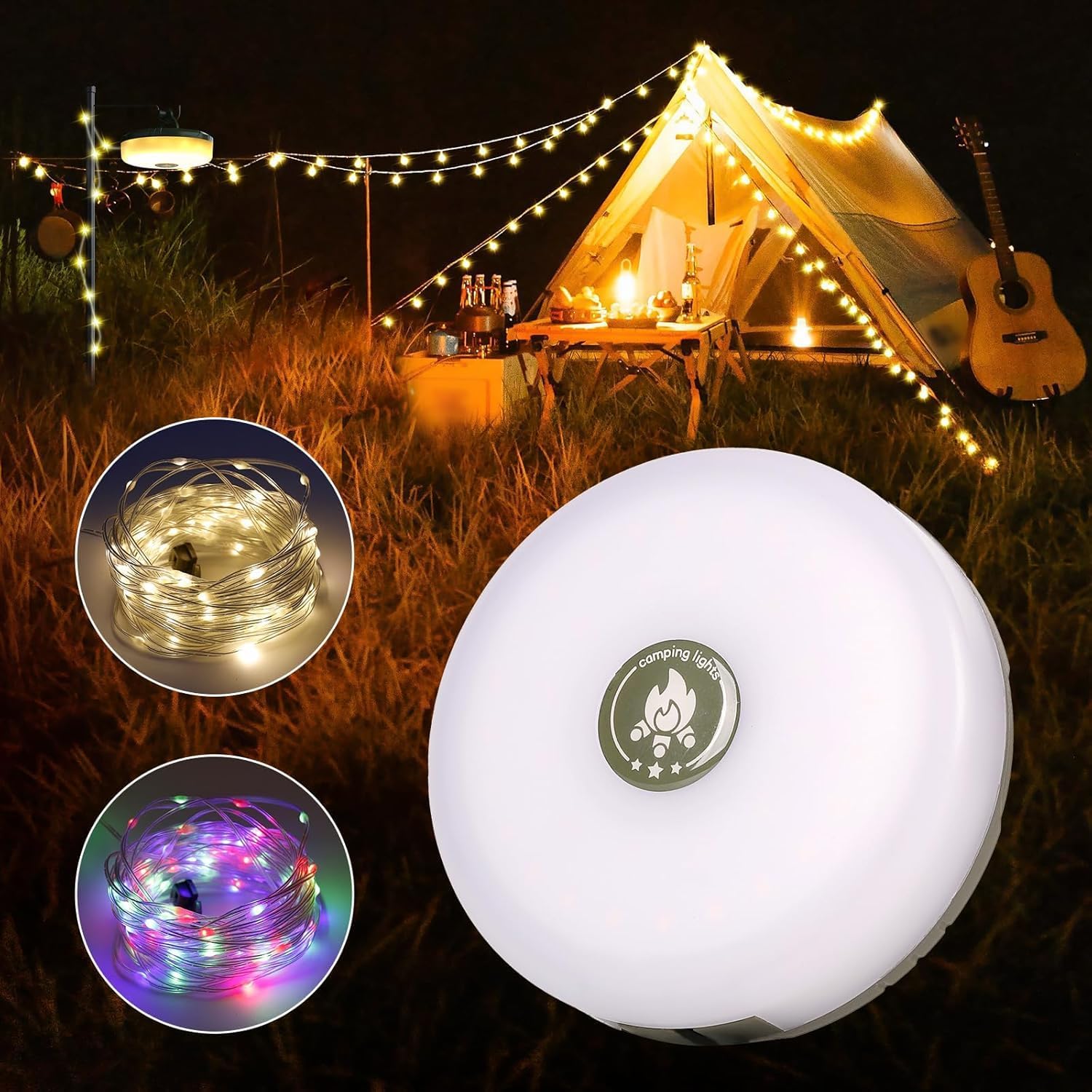 Crebeau 10M Camping String Lights, Outdoor String Lights with 8 ...