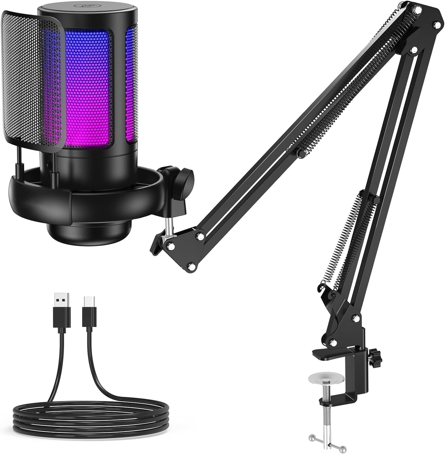 Micrófono USB para Gamer, RGB Micrófono para PC, Mic Condensador con ...