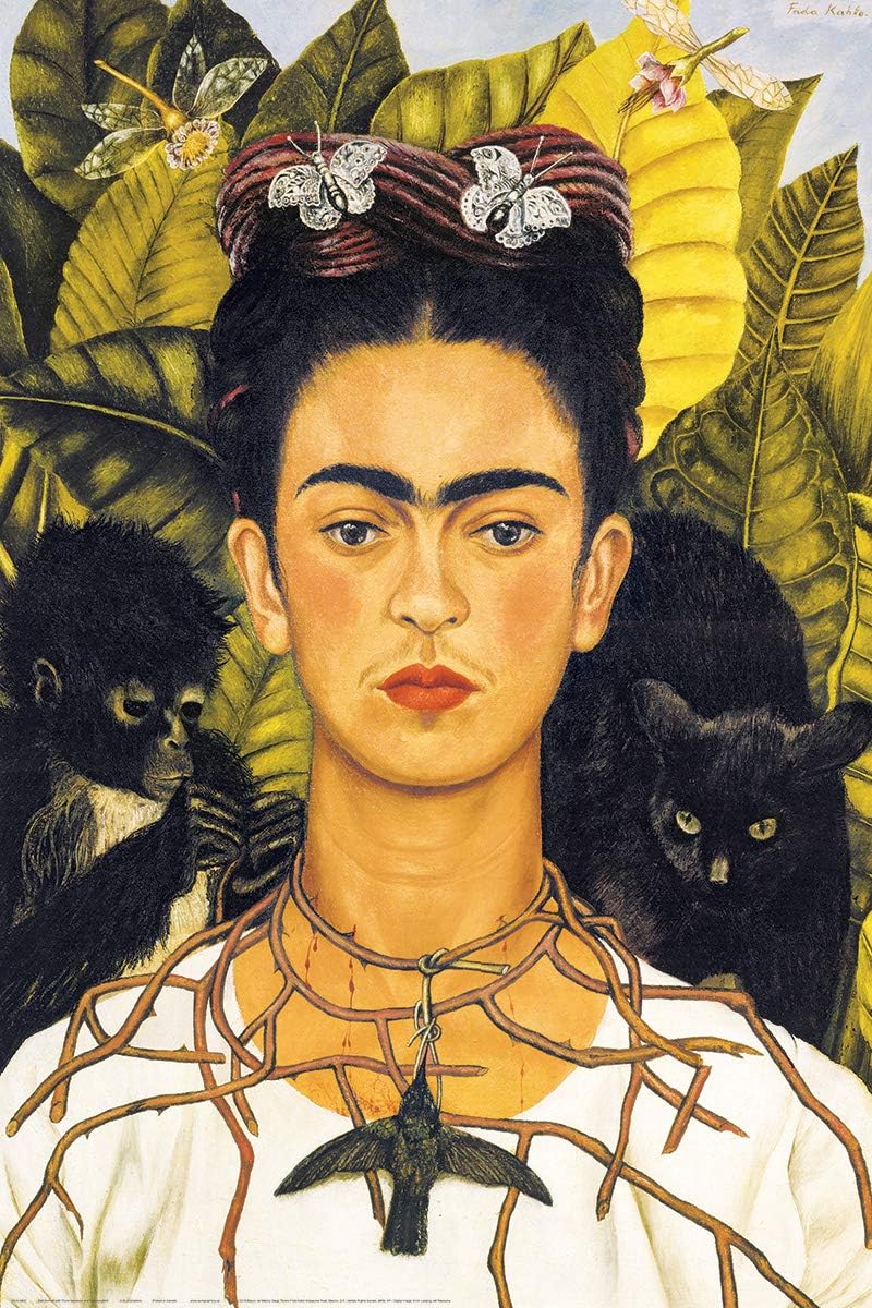 Frida Kahlo Self-Portrait with Thorn Necklace and Hummingbird Poster ...