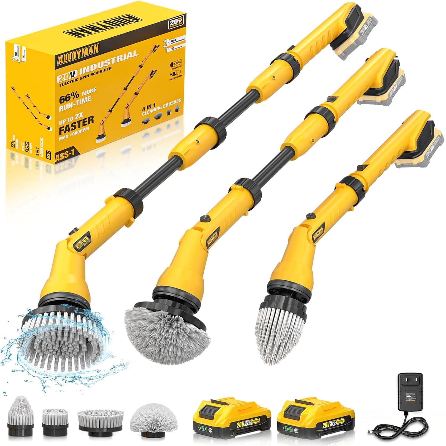 Amazon.com: 2 Battery Electric Spin Scrubber, 1000RPM Cordless Cleaning ...