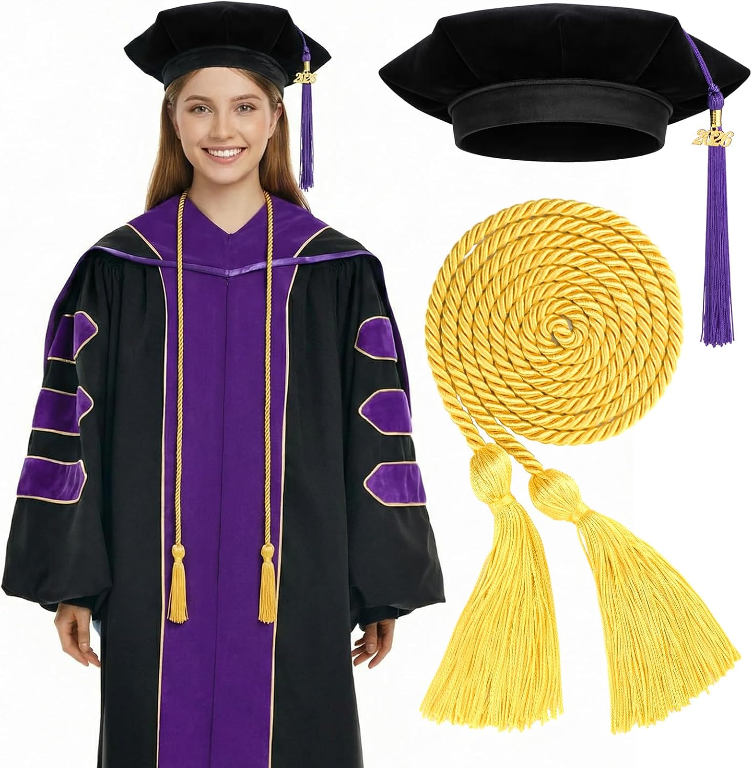 Amazon.com: Cuffbow 2 Set 6 Sided 2026 Graduation Doctoral Tam Adjusted ...