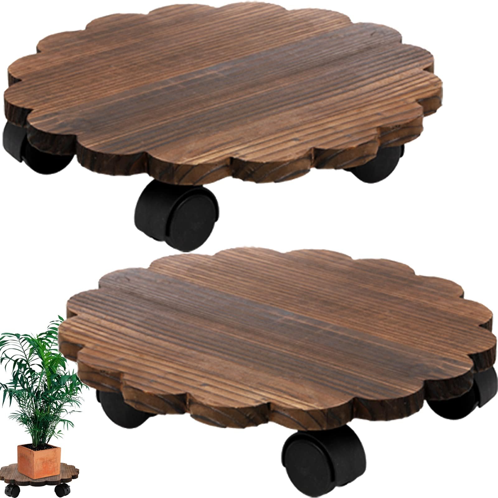 PETSUPS 2 Pack Plant Caddy Wooden Plant Stand with Wheels 12 Inch-30 CM ...