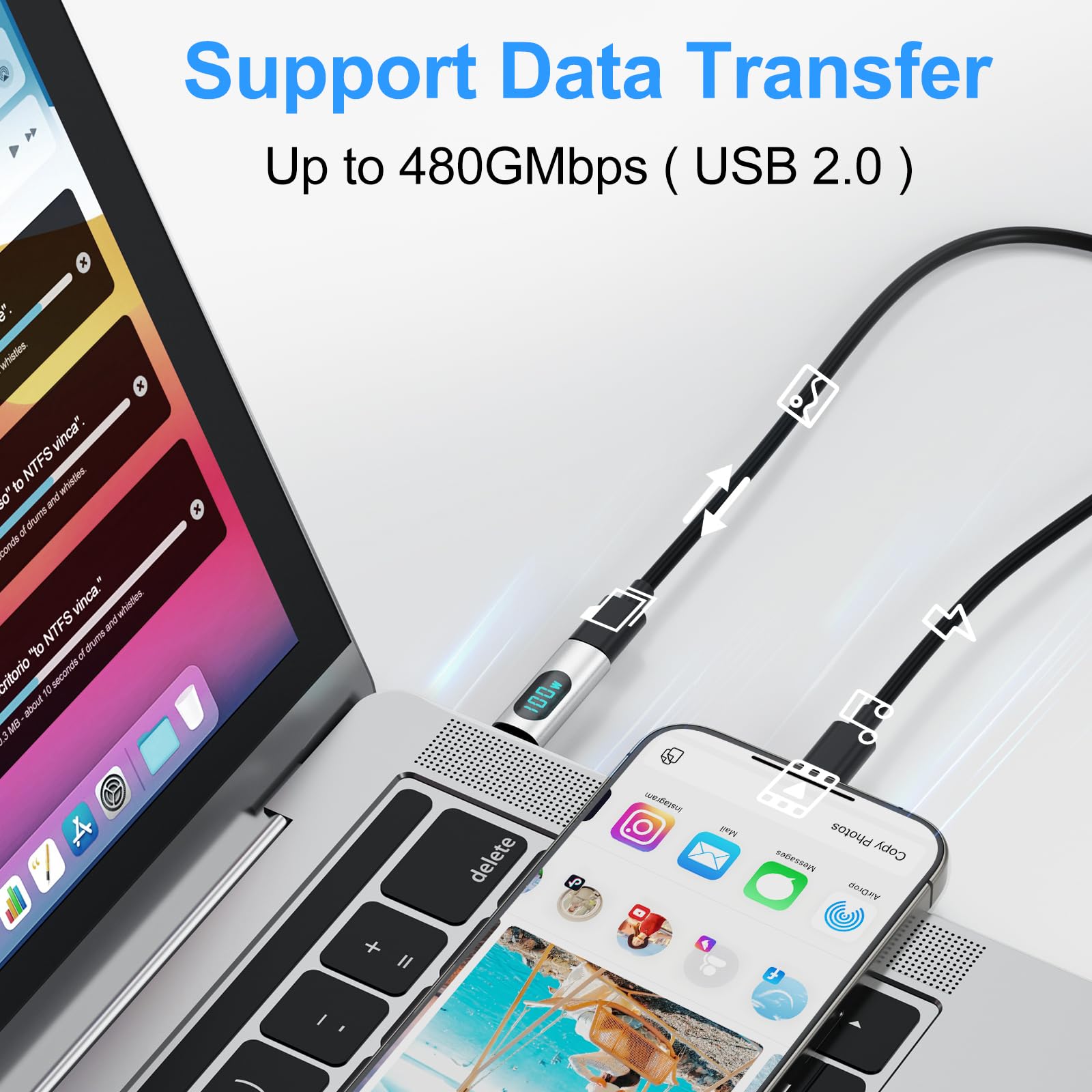 Snapklik.com : GUUGEI USB C Adapter LED Wattage Display 2Pack Silver PD ...