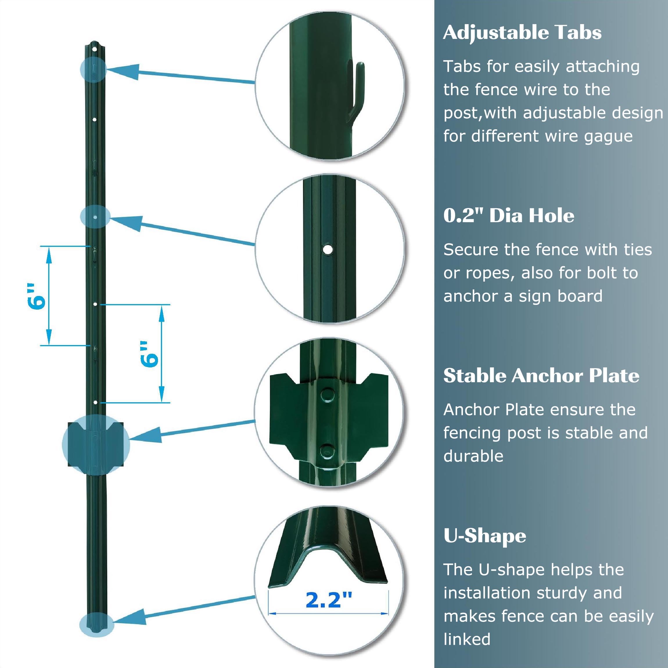 Snapklik.com : Metal Green Fence Post, 7 Feet, Pack Of 5, U-Channel ...