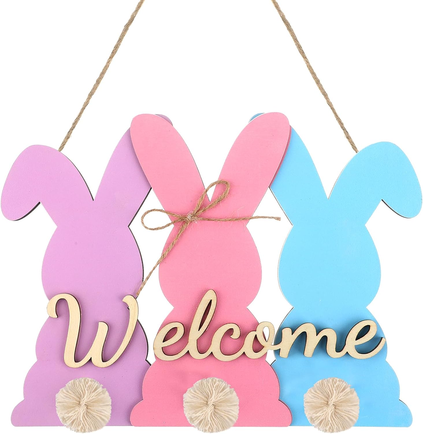 Amazon.com: Roowest Easter Bunny Welcome Door Sign Easter Bunny Wreath ...