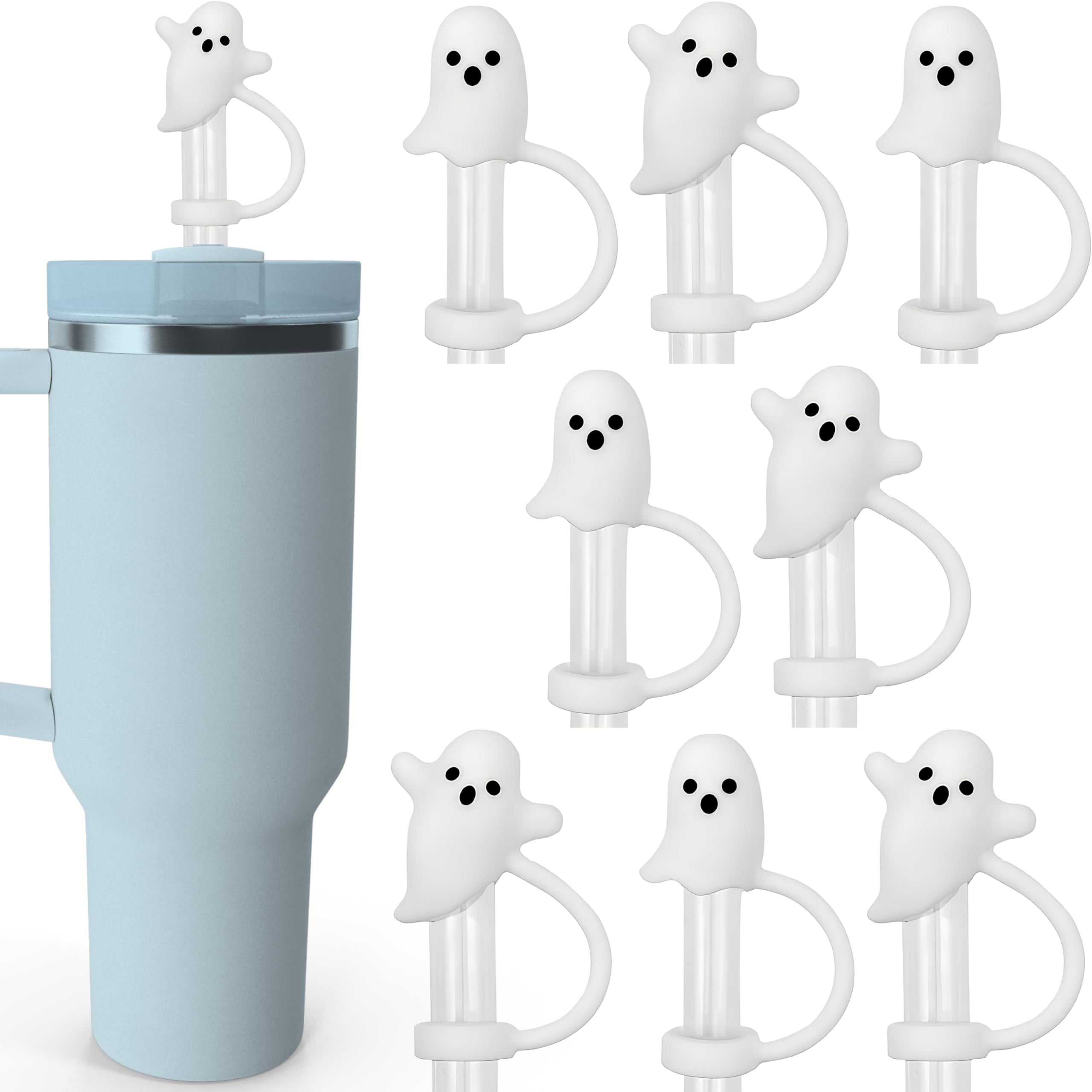 Amazon.com: Ghost Straw Toppers Set, Scary & Cute Ghost Straw Cover Cap ...