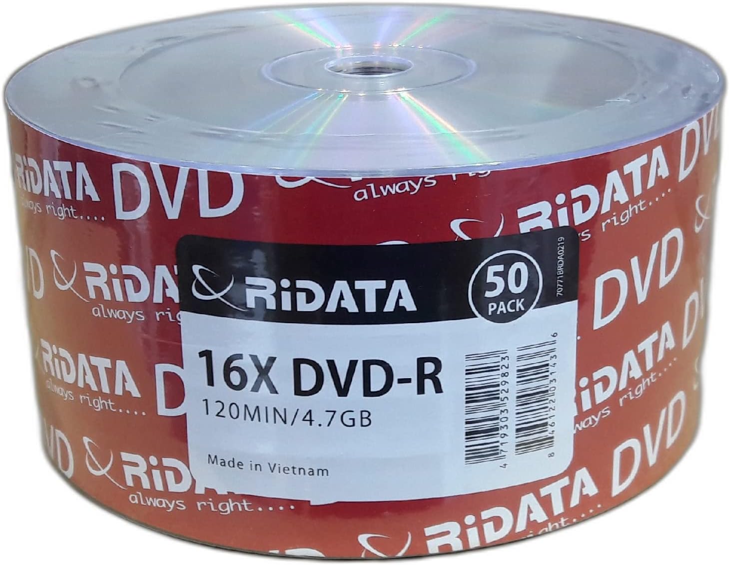 Amazon.com: 100 Pack Ridata DVD-R 16X 4.7GB 120 Min Silver Logo Top Blank Data Video Media ...