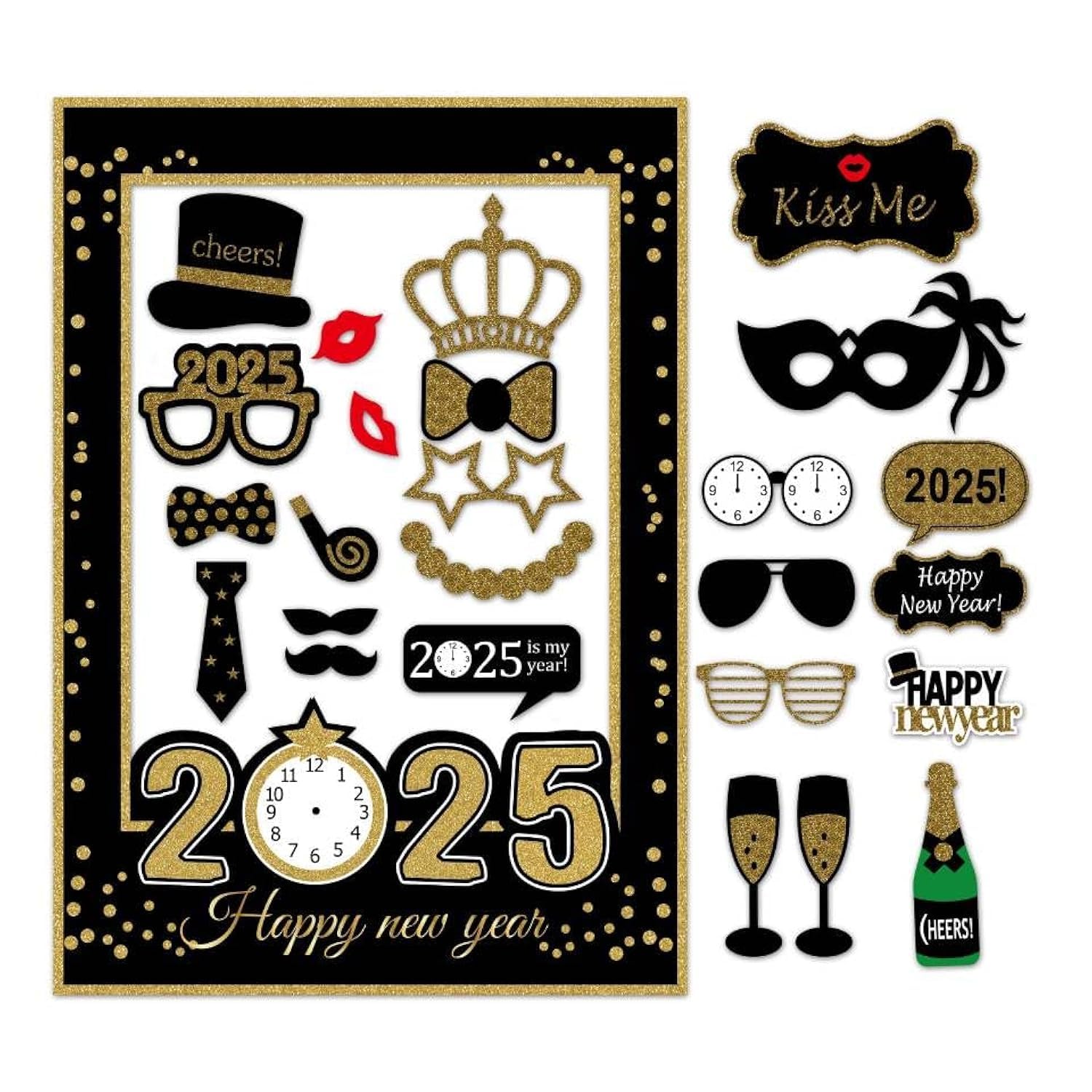 Amazon.com: 7-gost 2025 Happy New Year's Eve Party Photo Booth Props ...