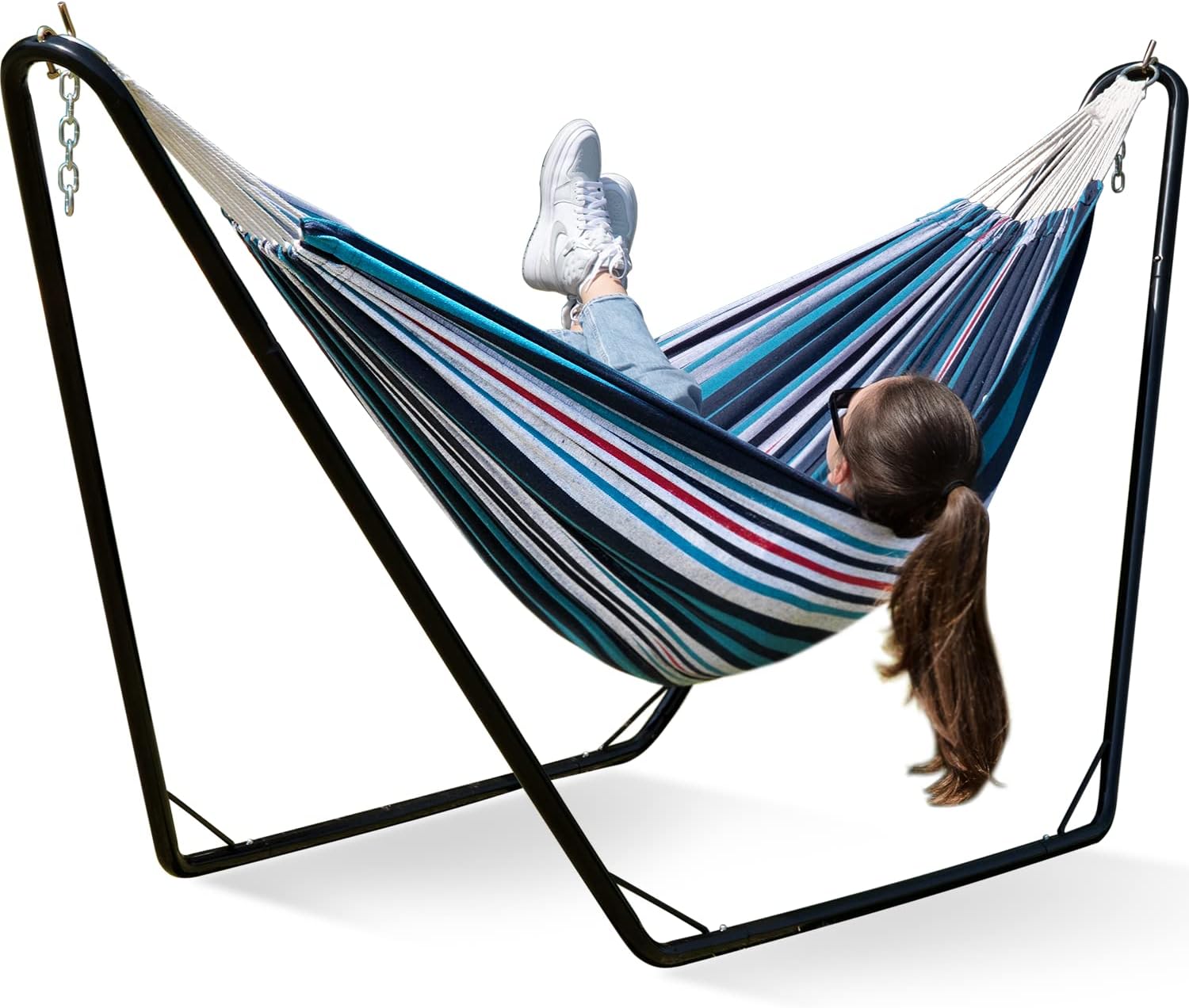 Amazon.com : Gafete Hammocks with Stand Included, Space Saving Steel V-Stand for 2 Person ...