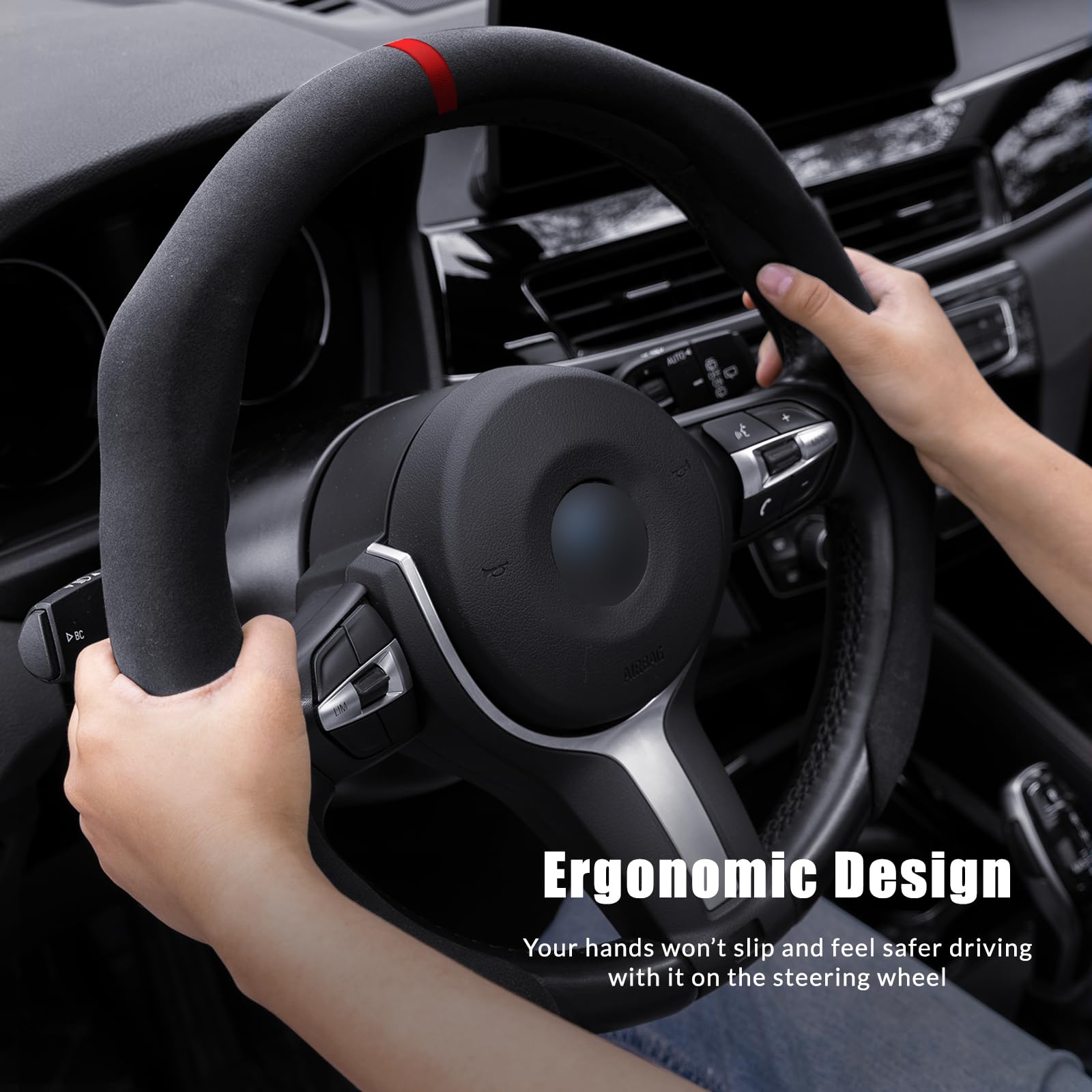 Car Steering Wheel Cover Suede 15 inch Steering Wheel Grip Snap on ...